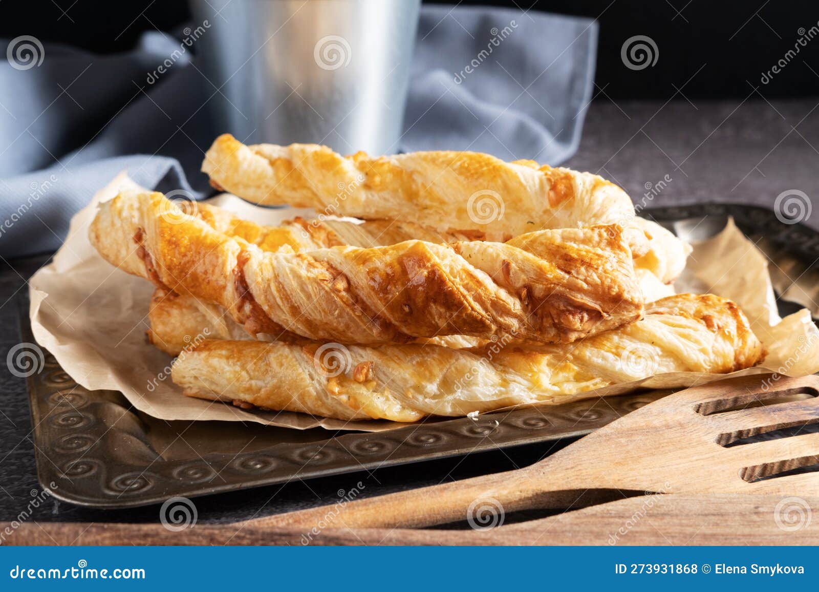 Puff Pastry Cheese Sticks on a Silver Tray Close-up Stock Photo - Image ...