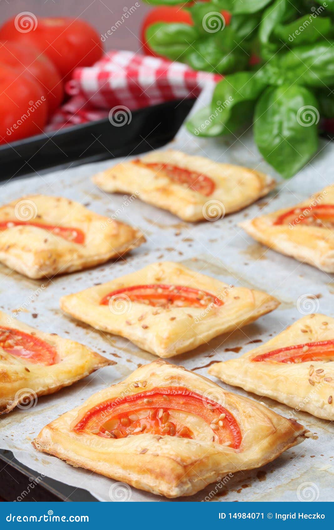 Puff Pastry with Cheese and Tomatoes Stock Image - Image of leaf ...