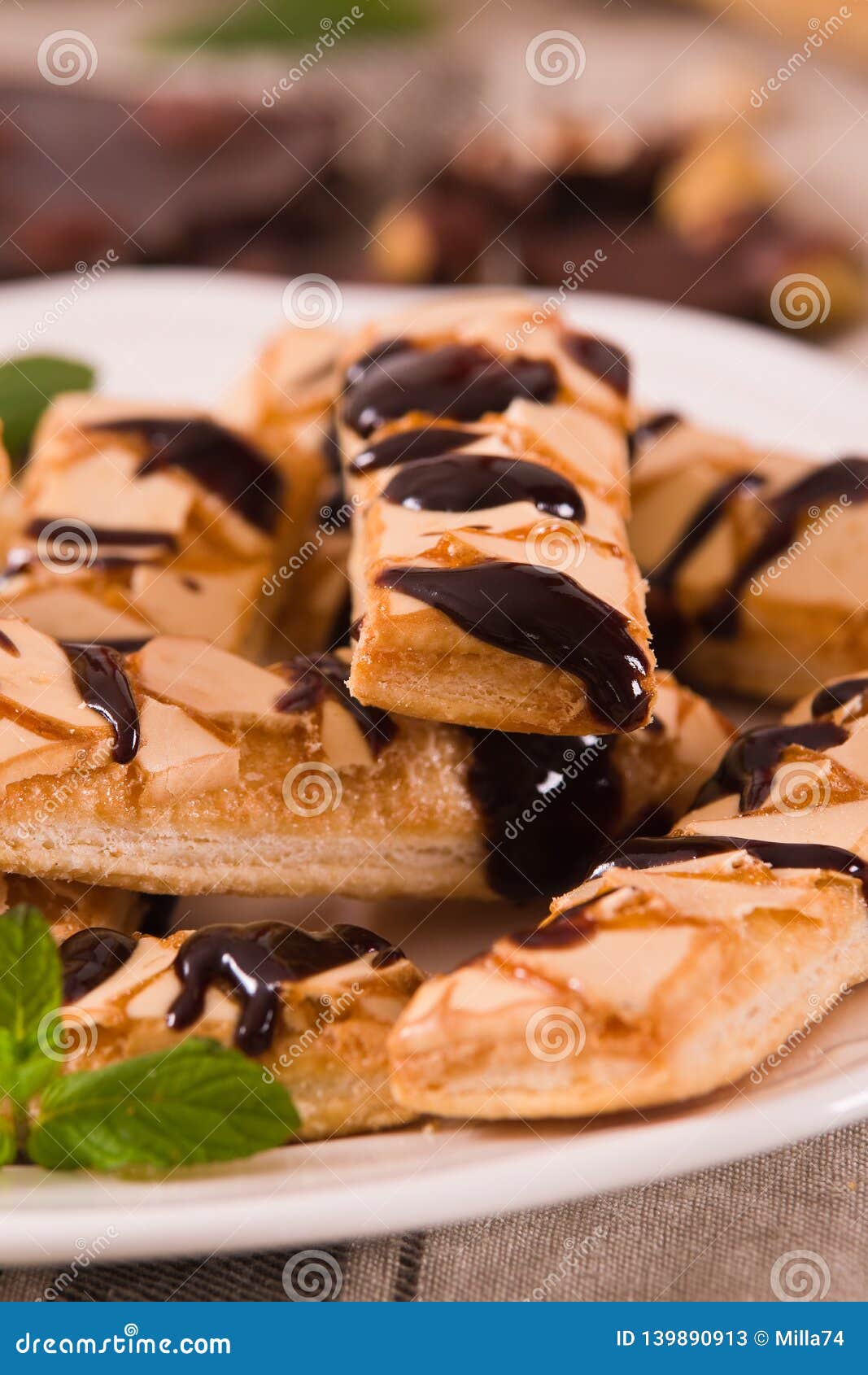 Puff Pastry Cookies with Chocolate Icing. Stock Image - Image of ...
