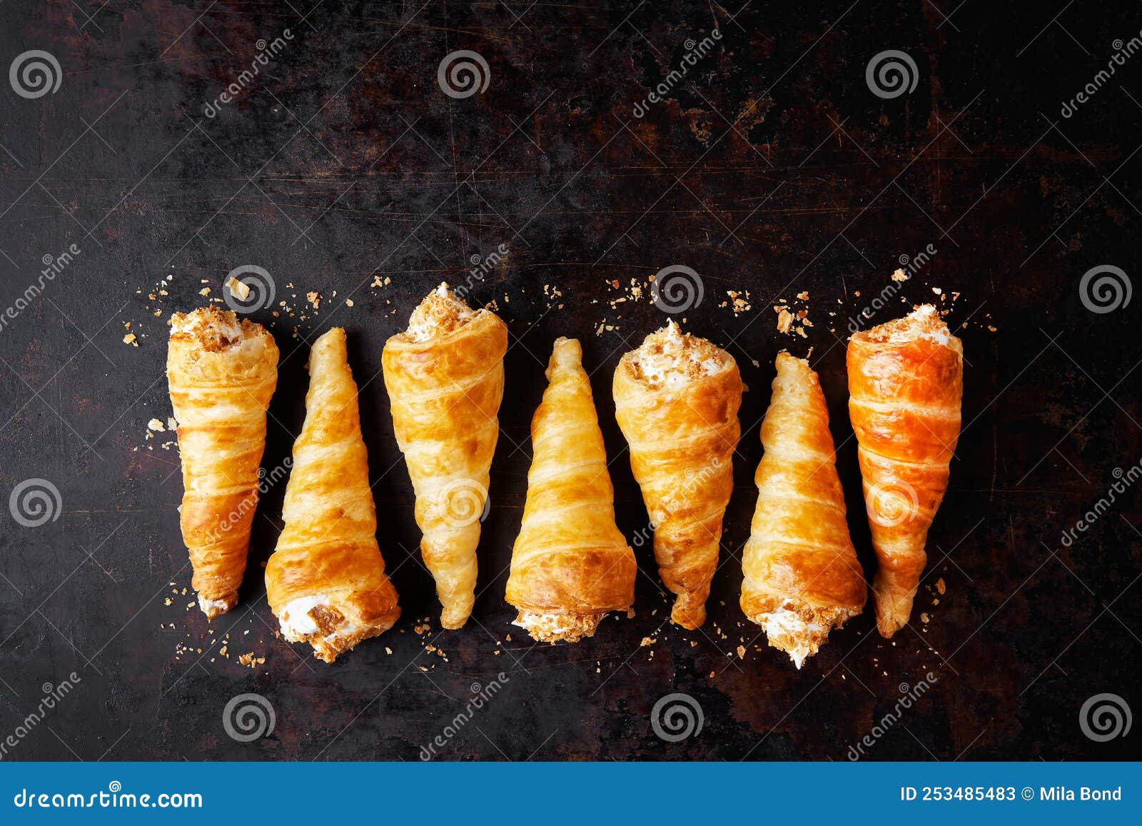 Puff Pastry Horns Filled With Italian Meringue Schaumrollen O Cream Horns Stock Image Image