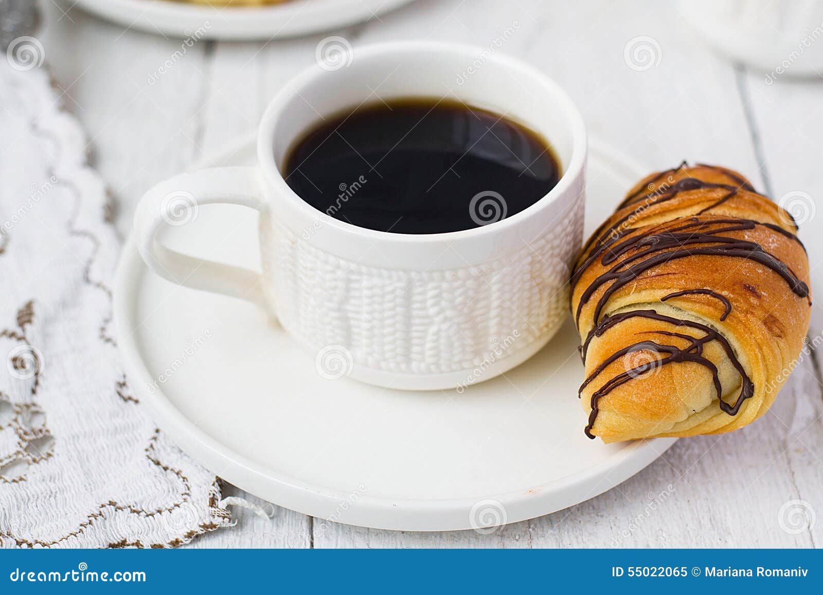 Puff Pastry Rolls with Chocolate and Coffee Cup Stock Image - Image of ...
