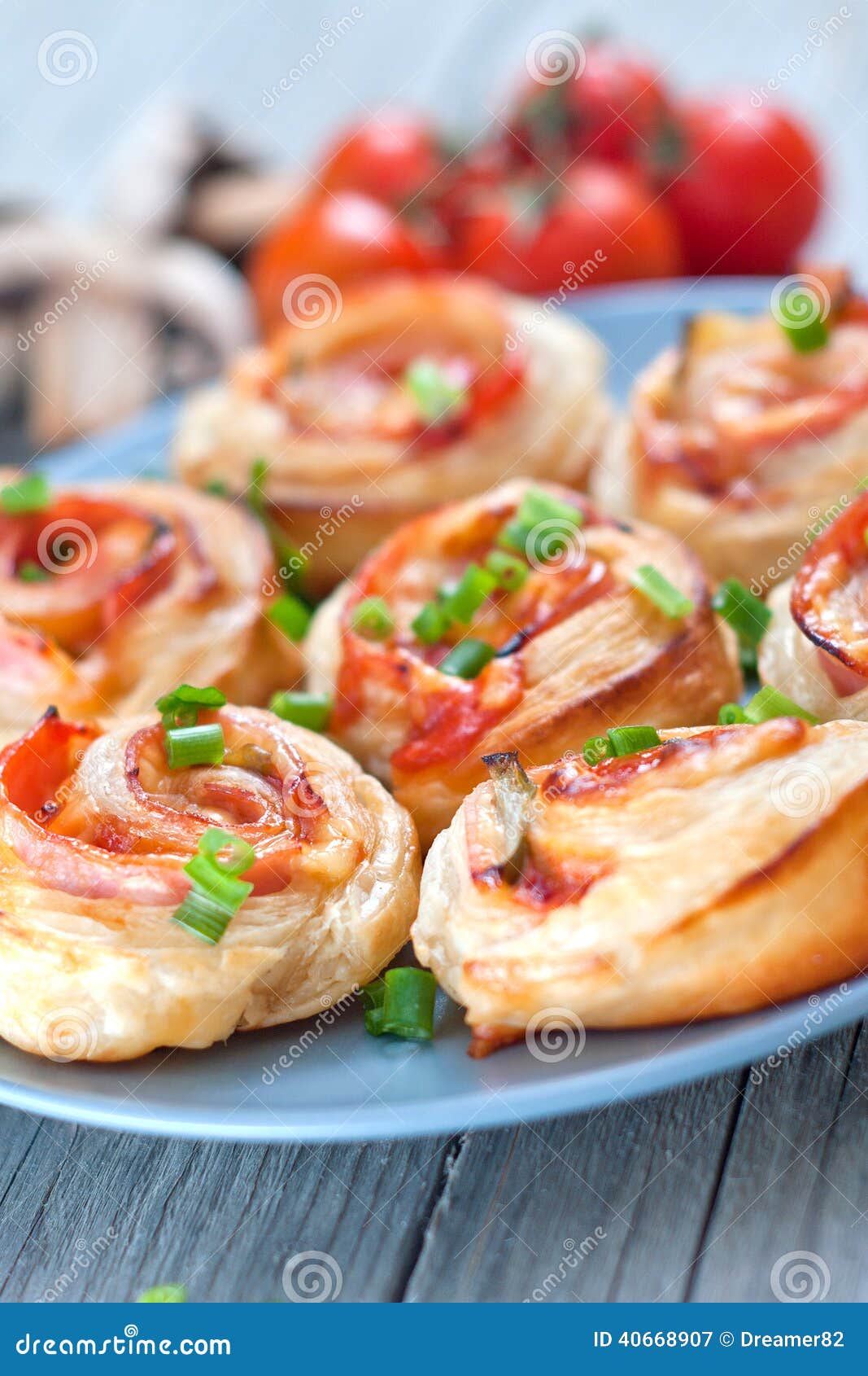 Puff Pastry Rolls with Ham and Chese. Baked Snacks Stock Image - Image ...