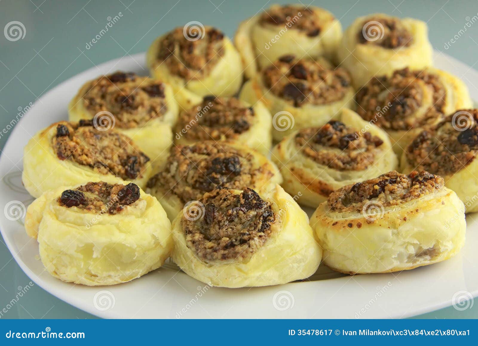 Puff Pastry with Walnuts and Dried Grapes. Stock Image - Image of ...