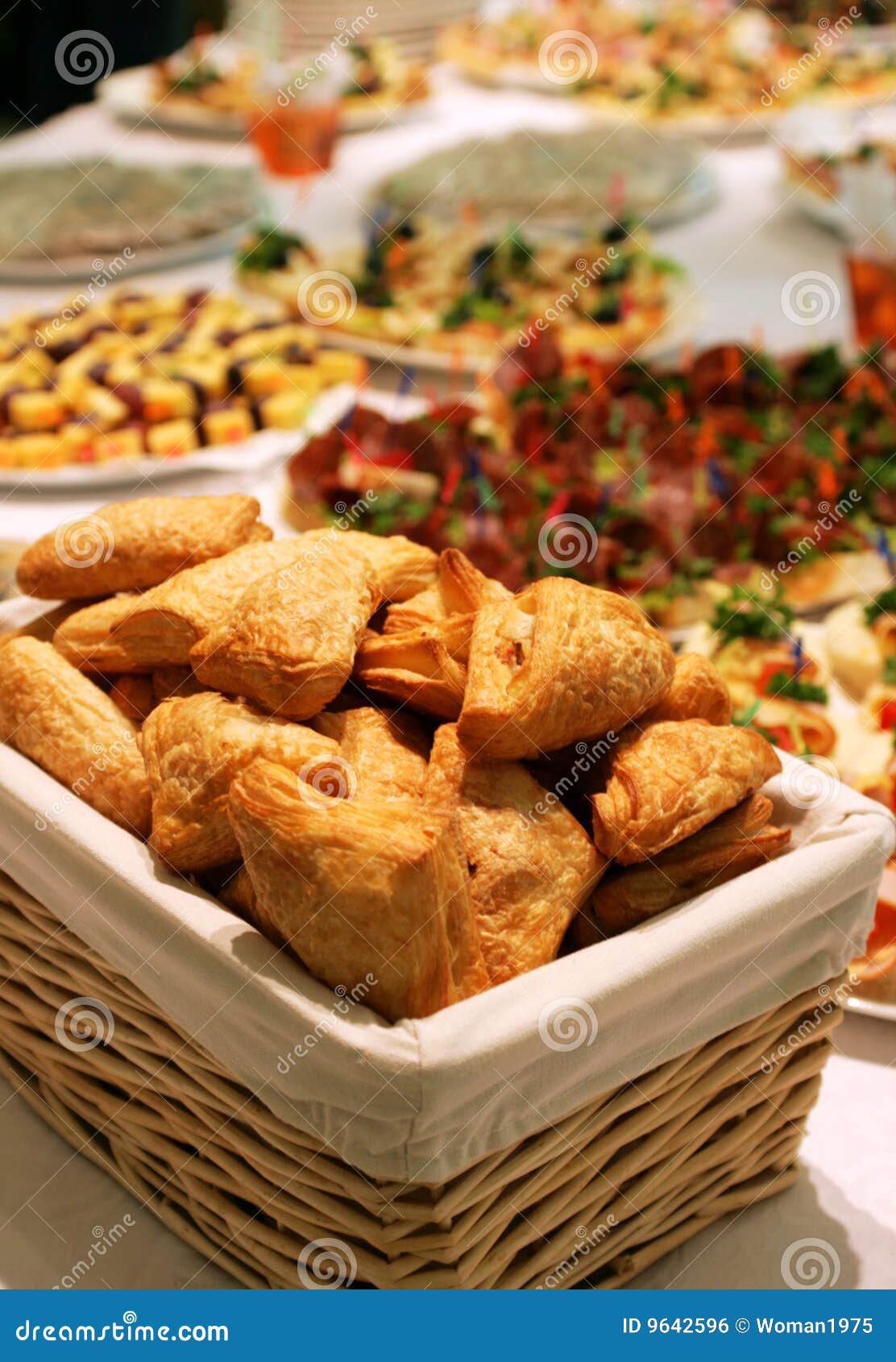 Puff Pies in a Basket on a Buffet Table Stock Photo - Image of group ...