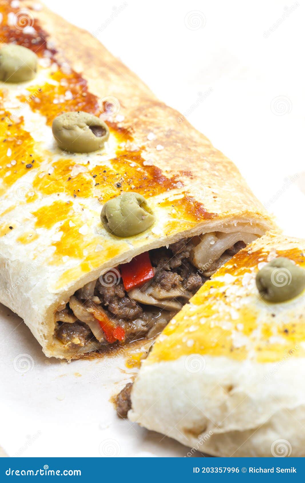 Puff Roly-poly Filled with Minced Meat and Green Olives Stock Photo ...