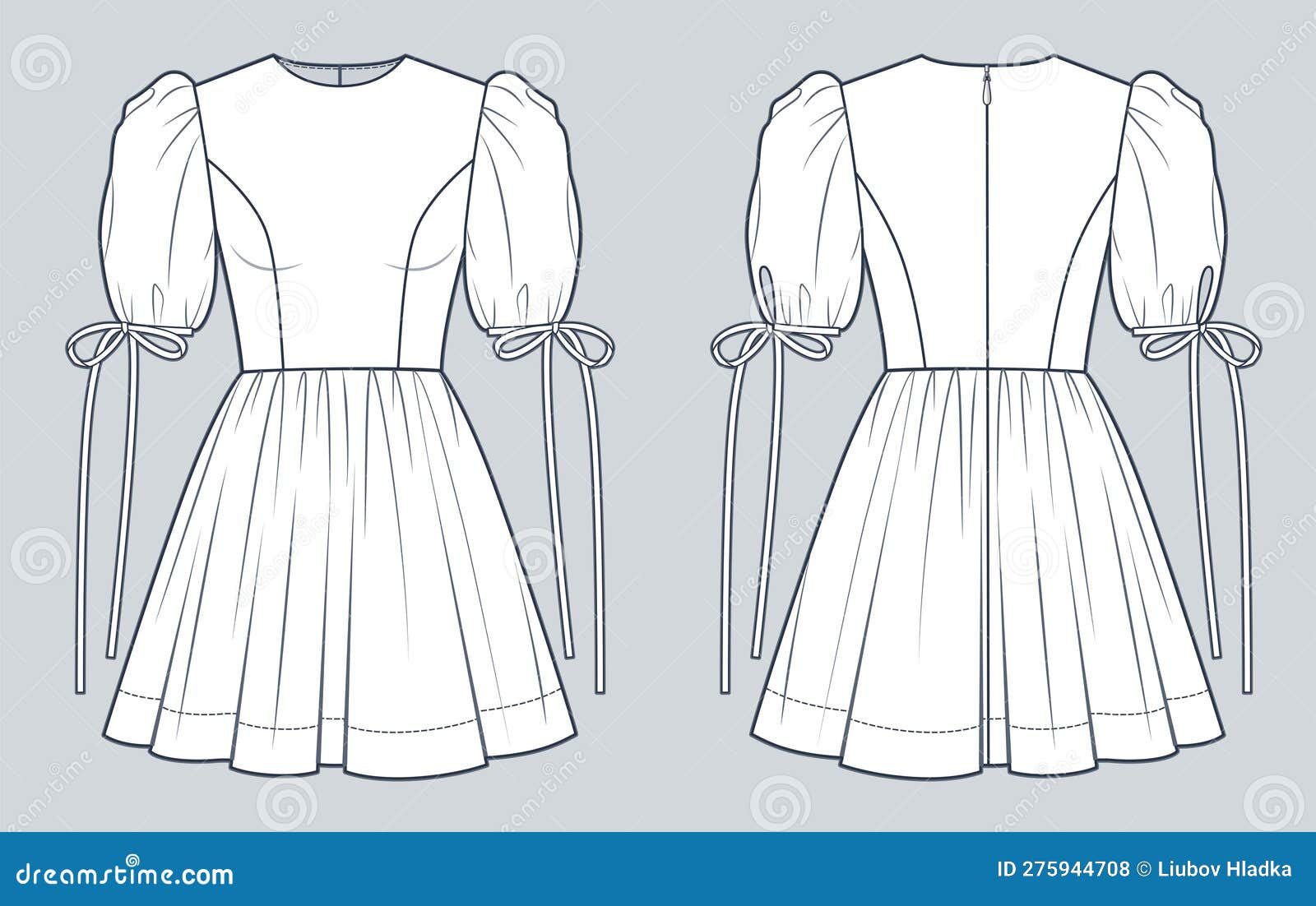 Puff Sleeve Dress Technical Fashion Illustration Mini Dress Fashion