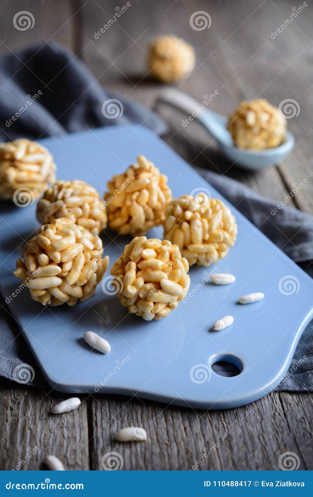 Puffed Rice Balls with Caramel Stock Image - Image of heap, crunchy ...