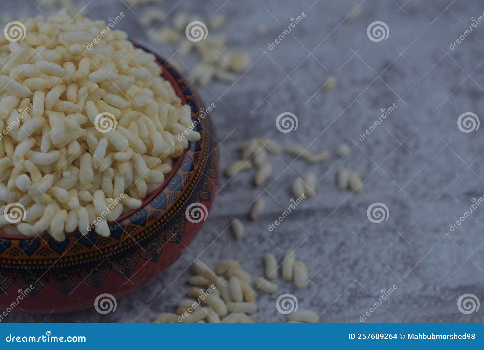Puffed Rice in Half Bowl View Stock Photo - Image of churmur, focus ...