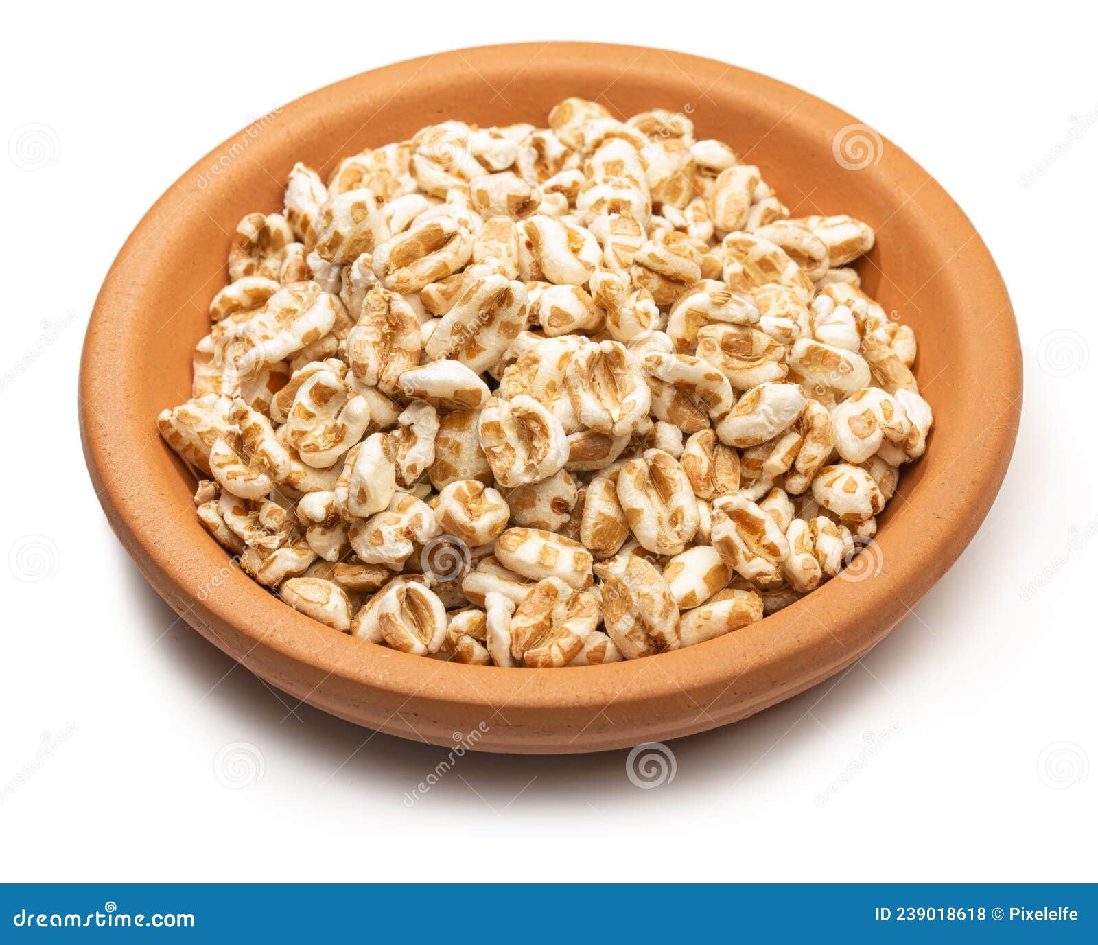 Puffed Spelt in Small Bowl Isolated Stock Photo - Image of shot, seeds ...