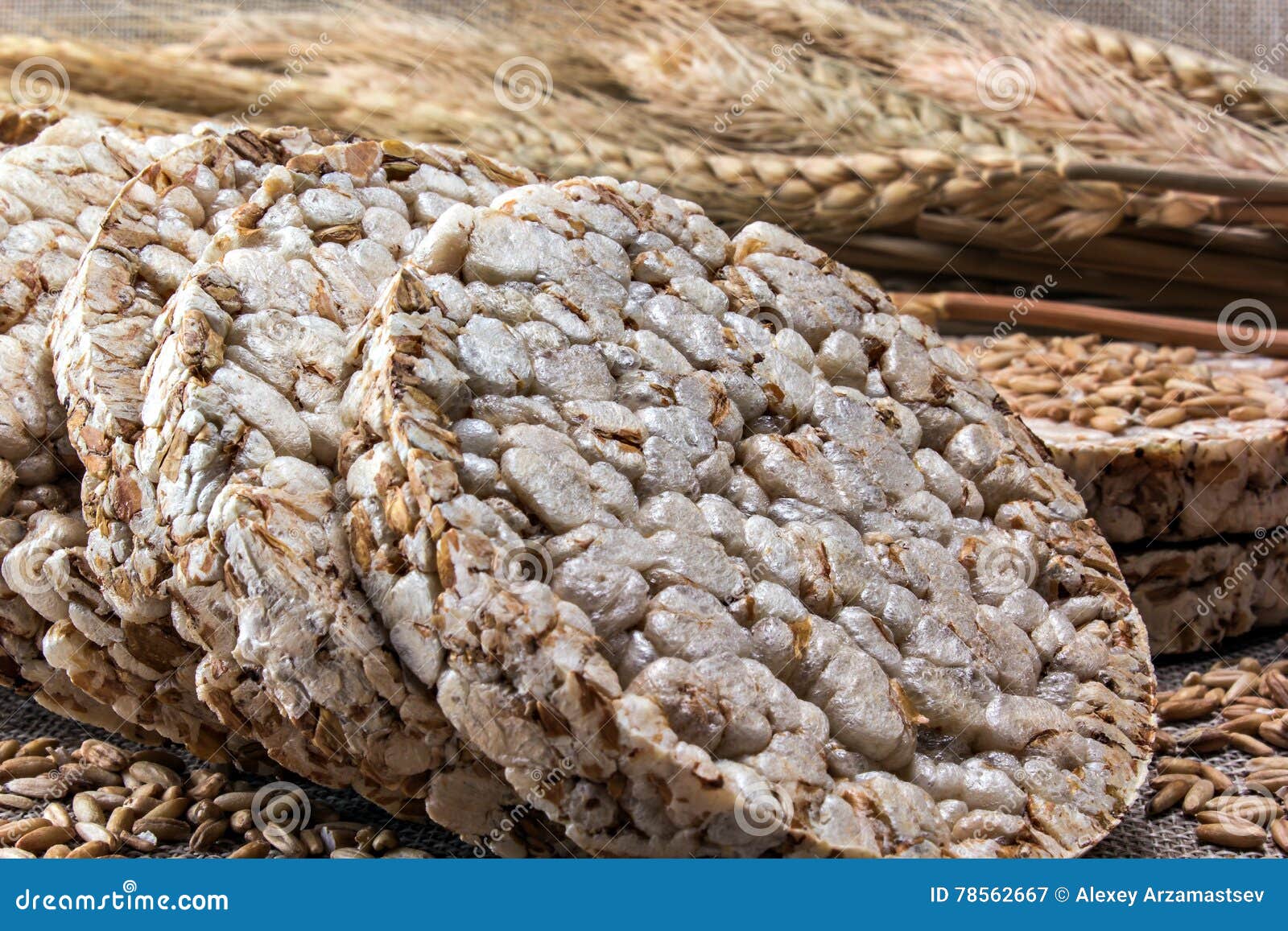 Puffed Wheat Cake and Grains of Wheat Stock Image - Image of food ...