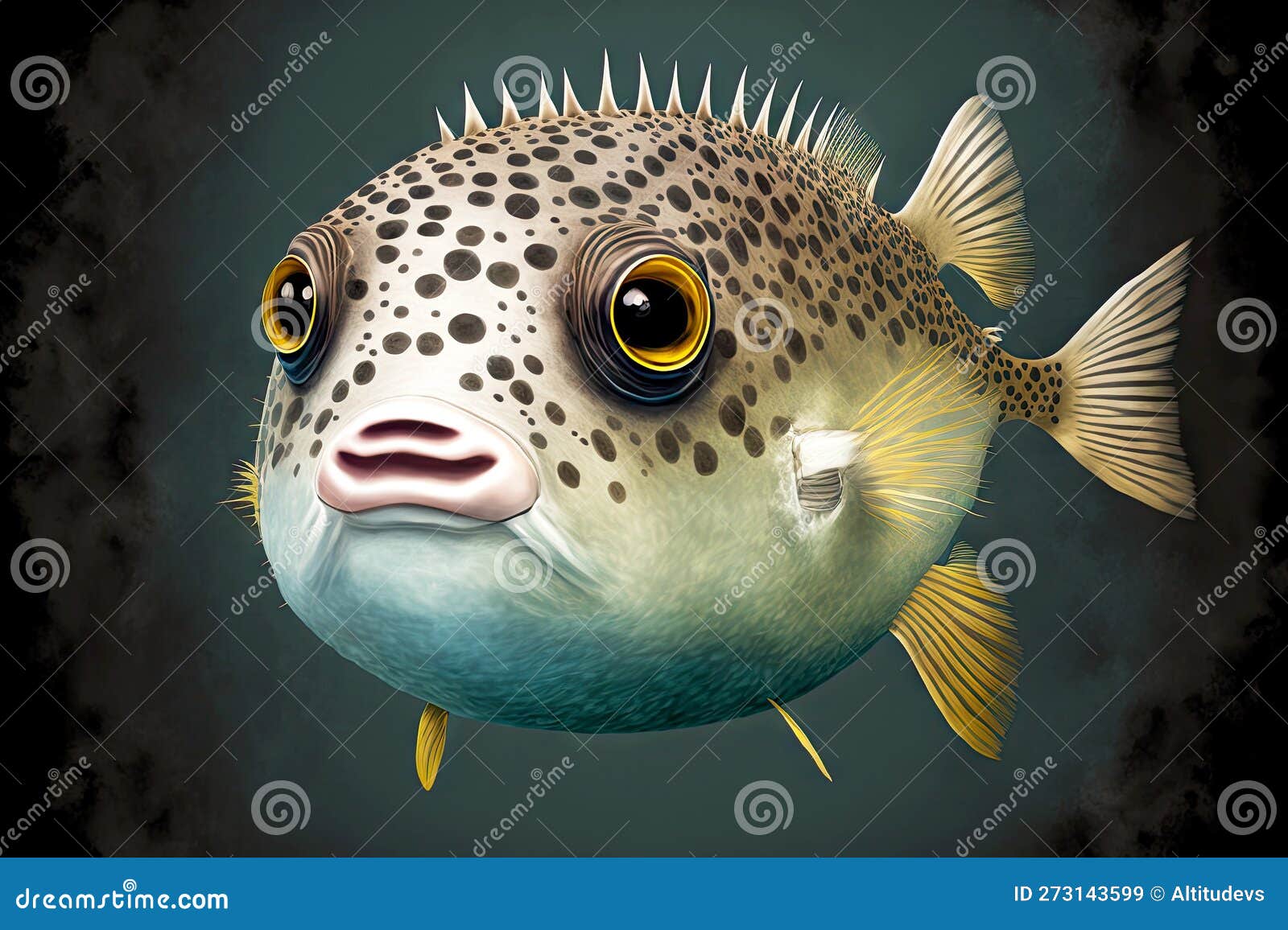 Puffer-eyed Beige Brown Puffer Fish on Grey Background Stock ...