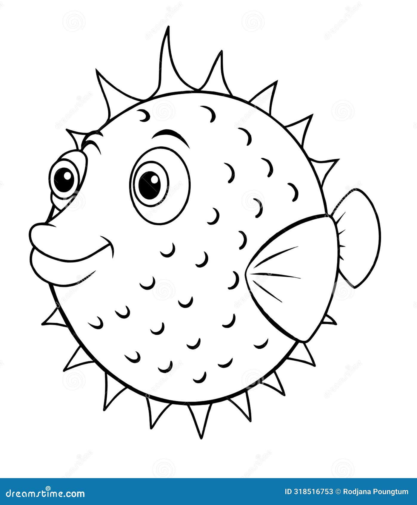 Puffer Fish, Black and White Line Drawing, Stock Illustration ...