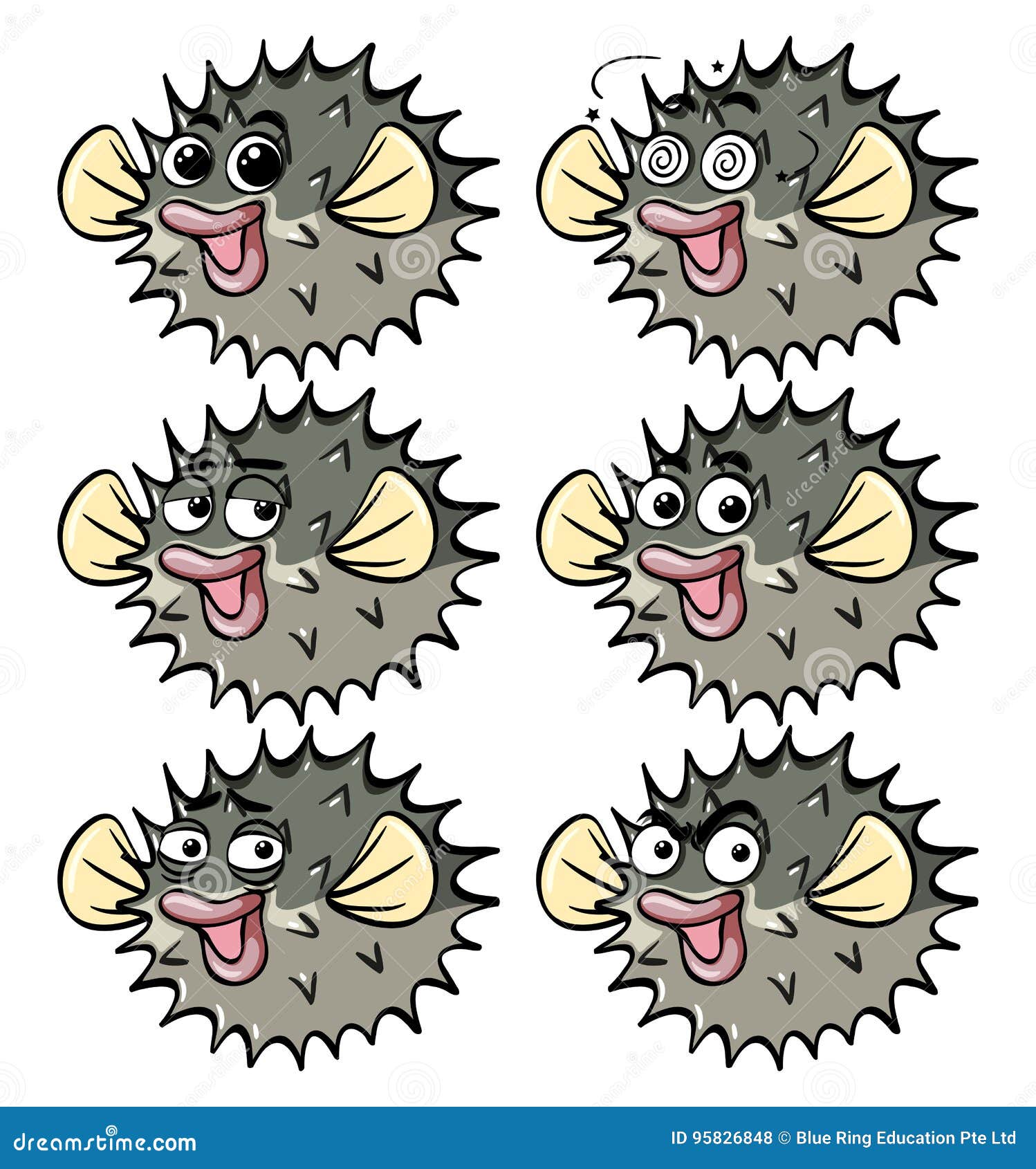 Puffer Fish with Different Facial Emotions Stock Vector - Illustration ...