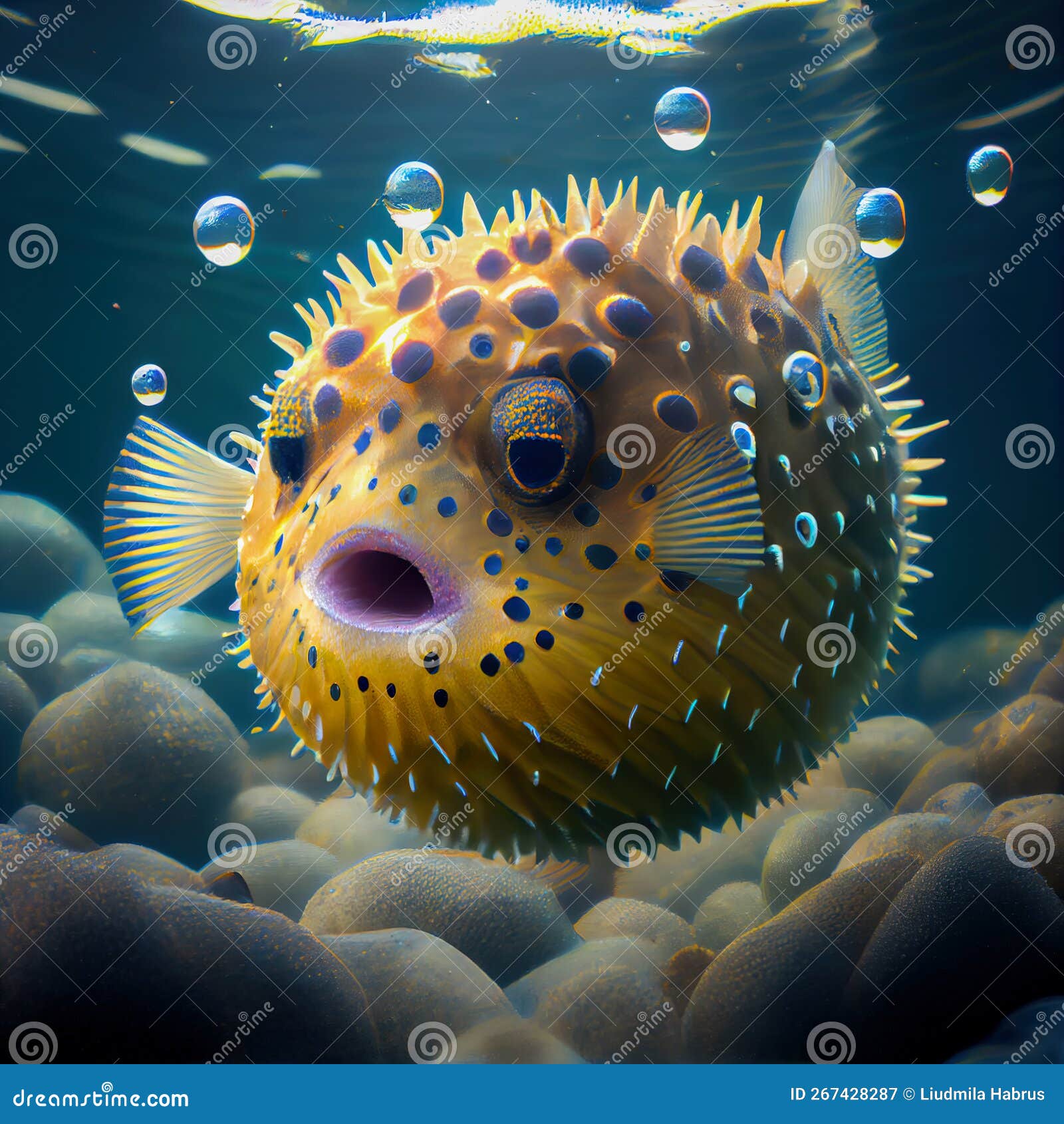 Puffer Fish Drawing. Generative AI Stock Illustration - Illustration of ...