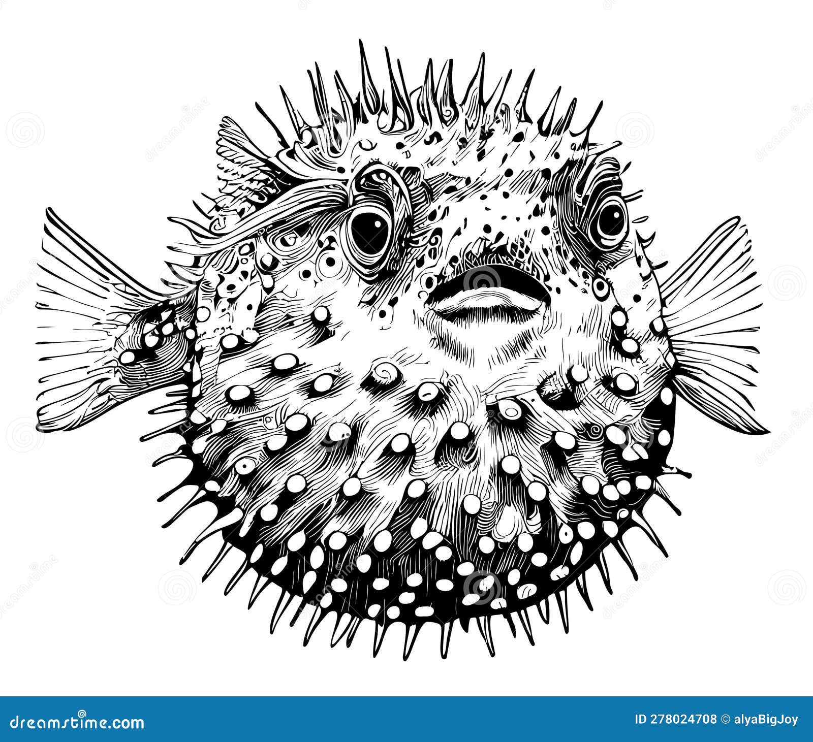 Puffer Fish Hand Drawn Sketch in Doodle Style Vector Illustration Stock ...