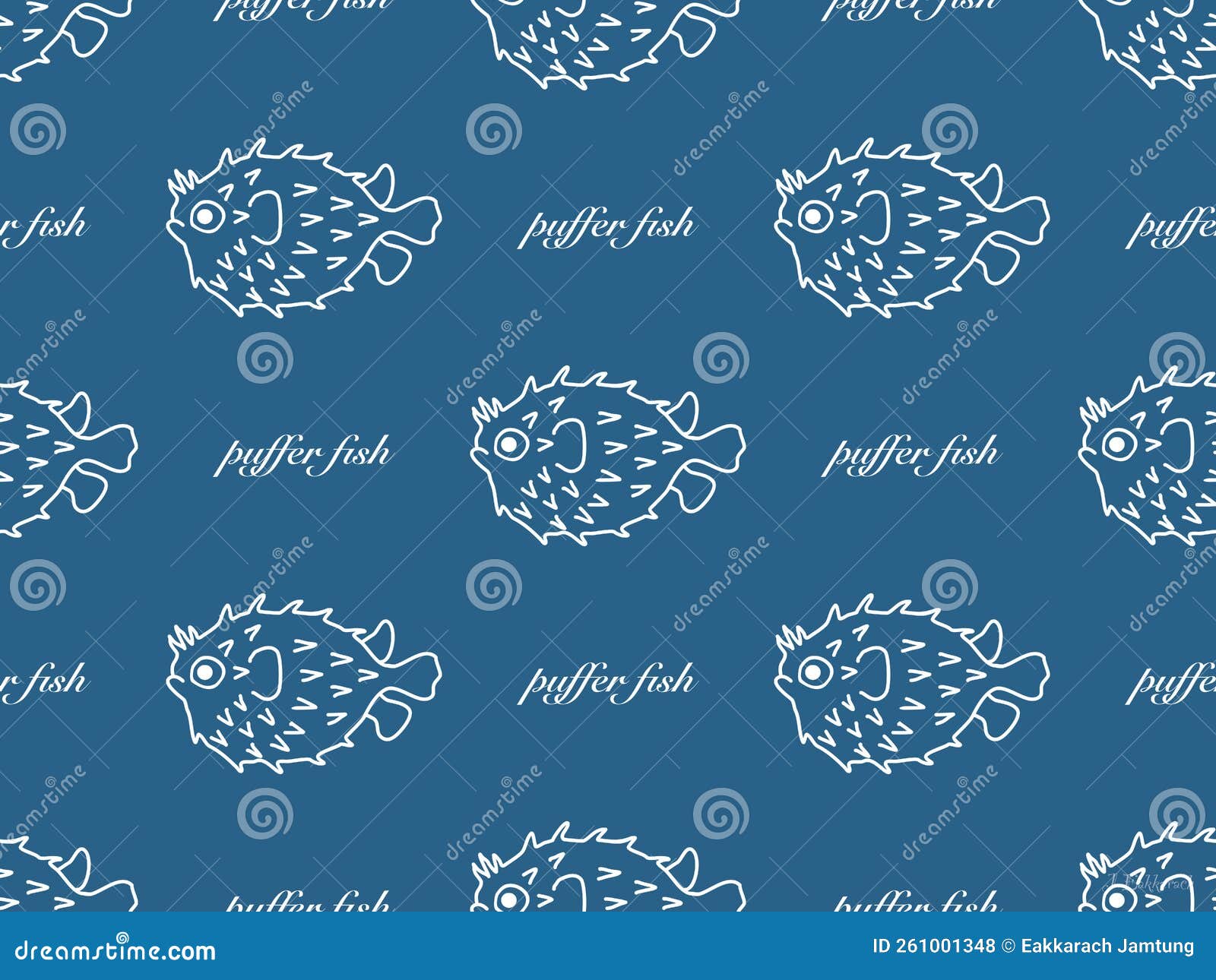 Puffer Fish Seamless Pattern on Blue Background Stock Illustration ...