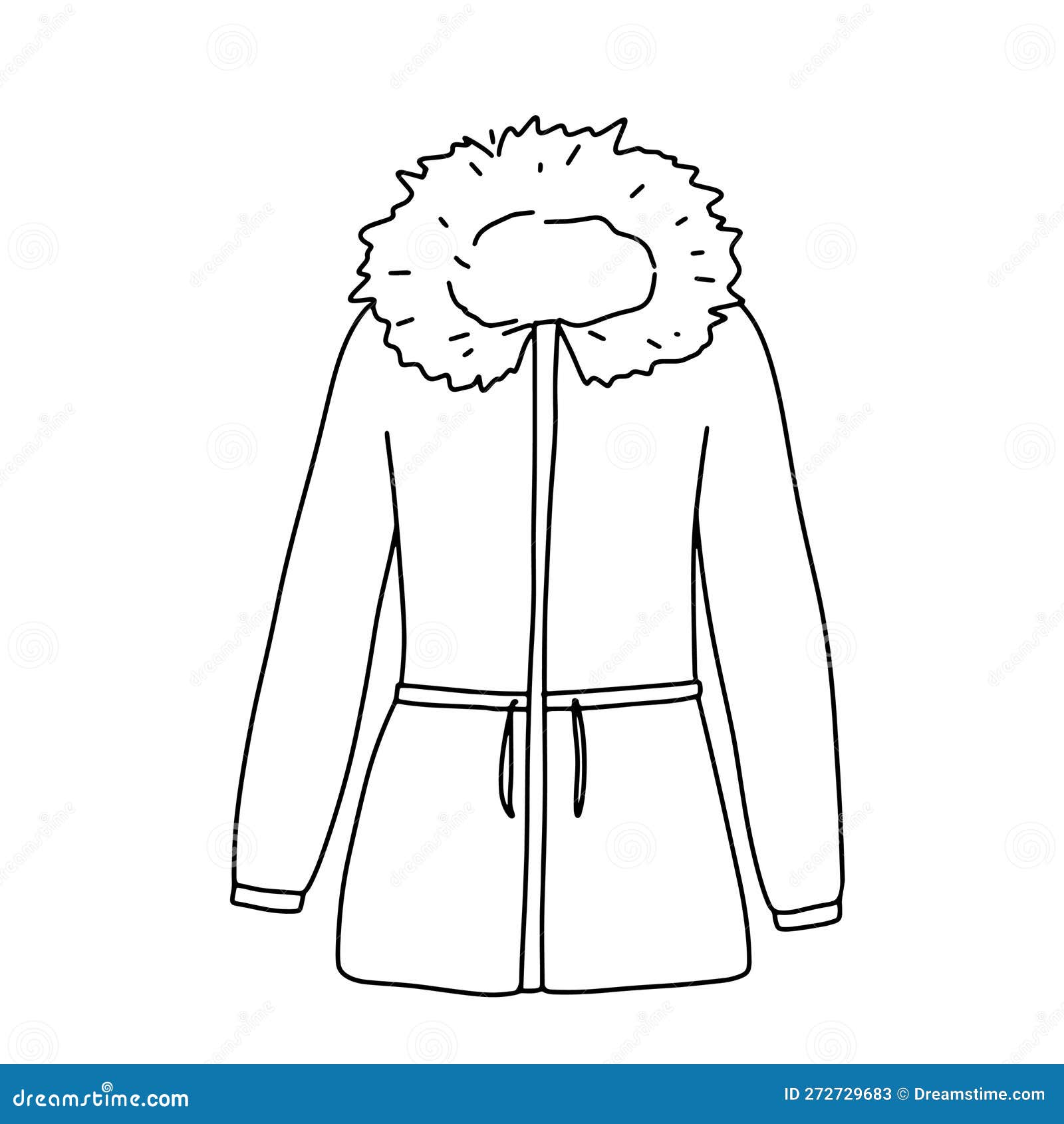Puffer Winter Parka Isolated on White. Doodle Outline Illustration ...