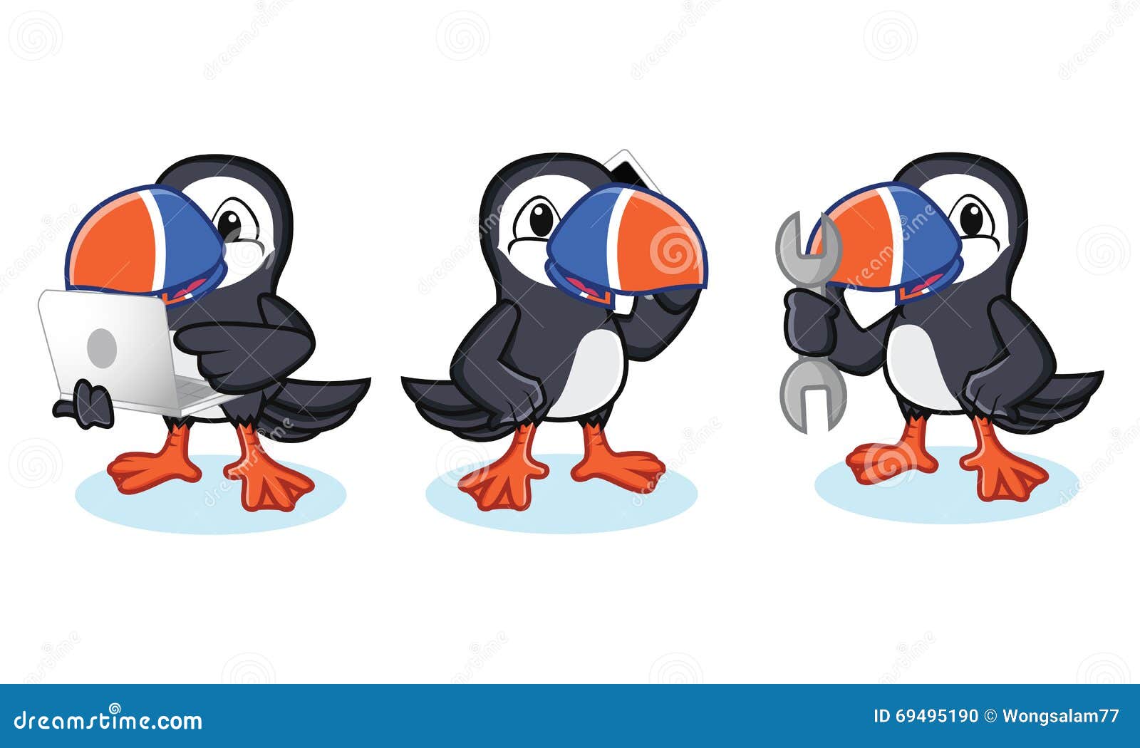 Puffin Mascot Vector with Phone Stock Vector - Illustration of colorful ...