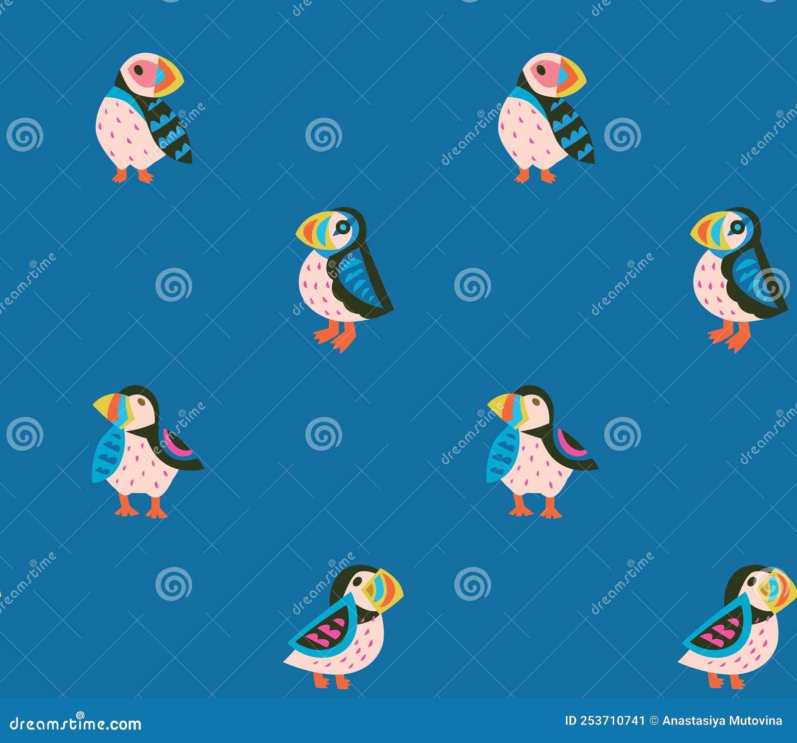 Puffins seamless pattern stock vector. Illustration of design - 253710741