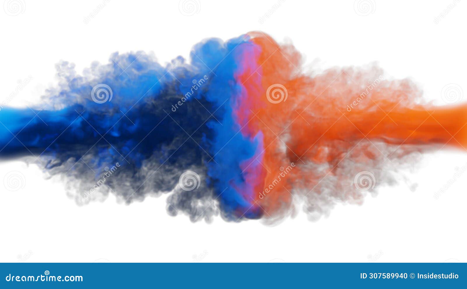 Puffs of Blue and Red Smoke Collide Against a White Background. 3d ...