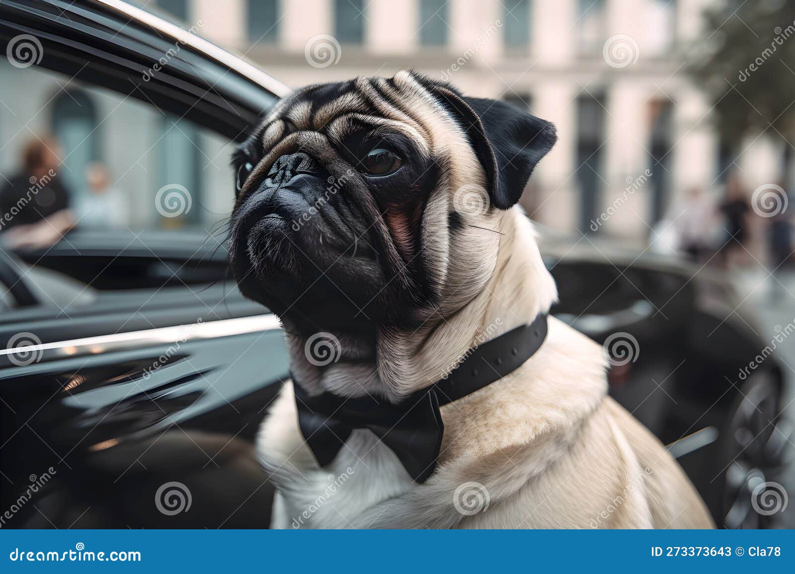 Pug with a Bow Tie in Front a Luxury Car, Ai Generative Illustration ...
