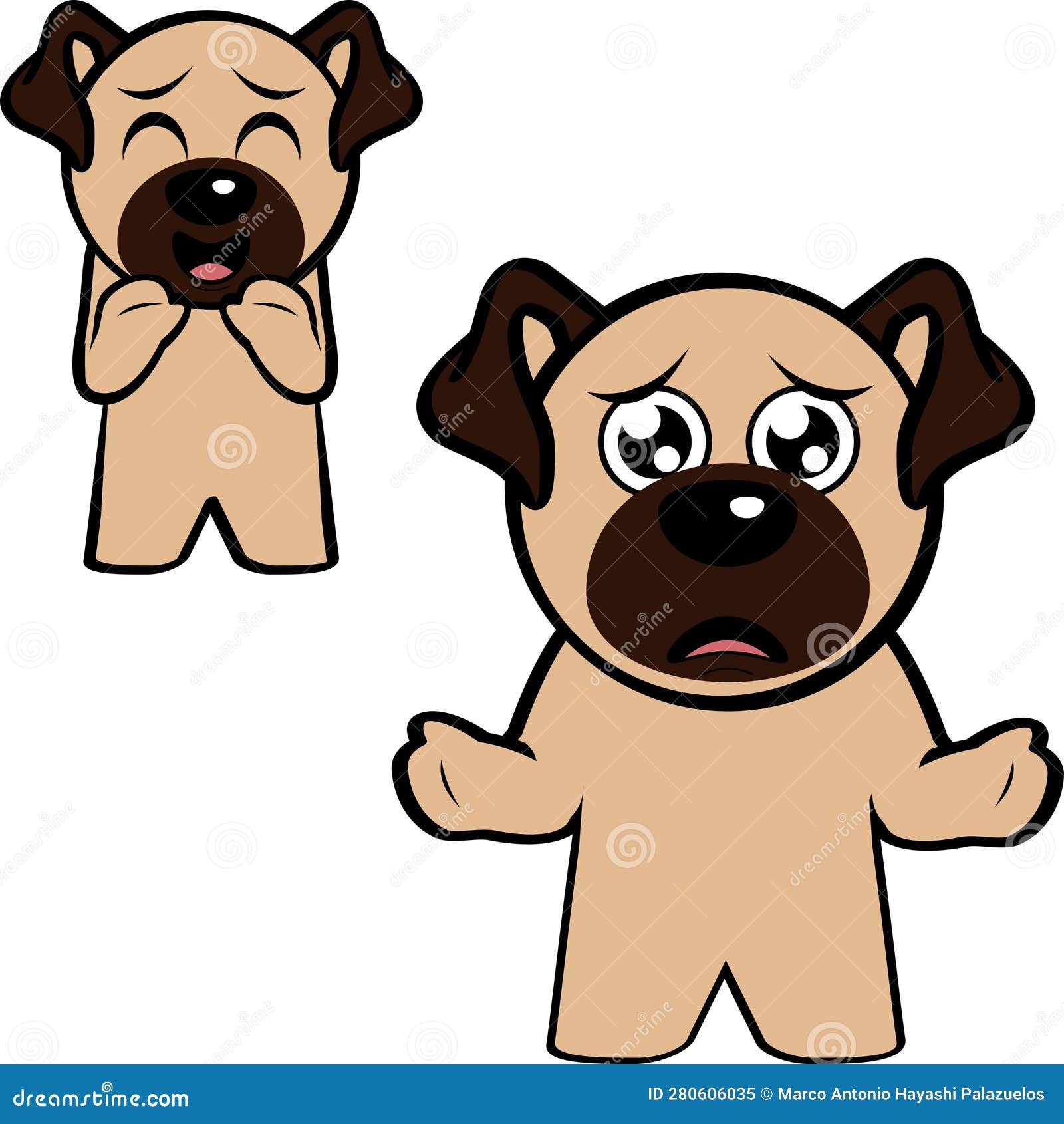 Pug Dog Character Cartoon Standing Expressions Pack Stock Vector ...