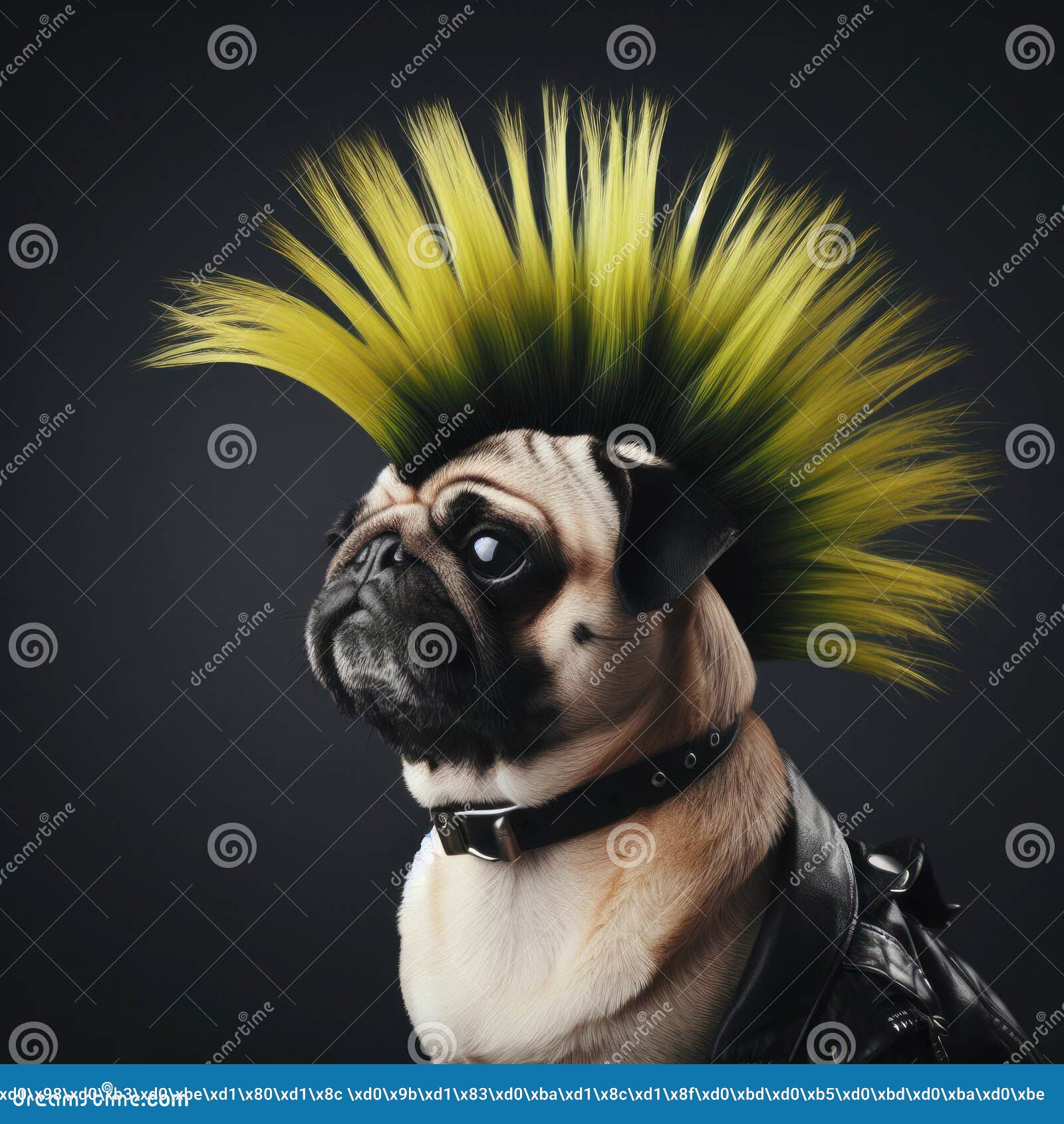 Pug Dog Crested As a Punk with Bright Mohawk on Solid Dark Background ...