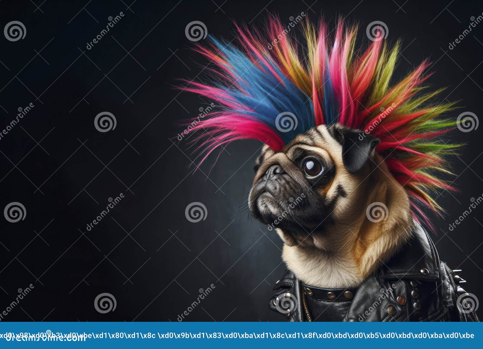 Pug Dog Crested As a Punk with Bright Mohawk on Solid Dark Background ...