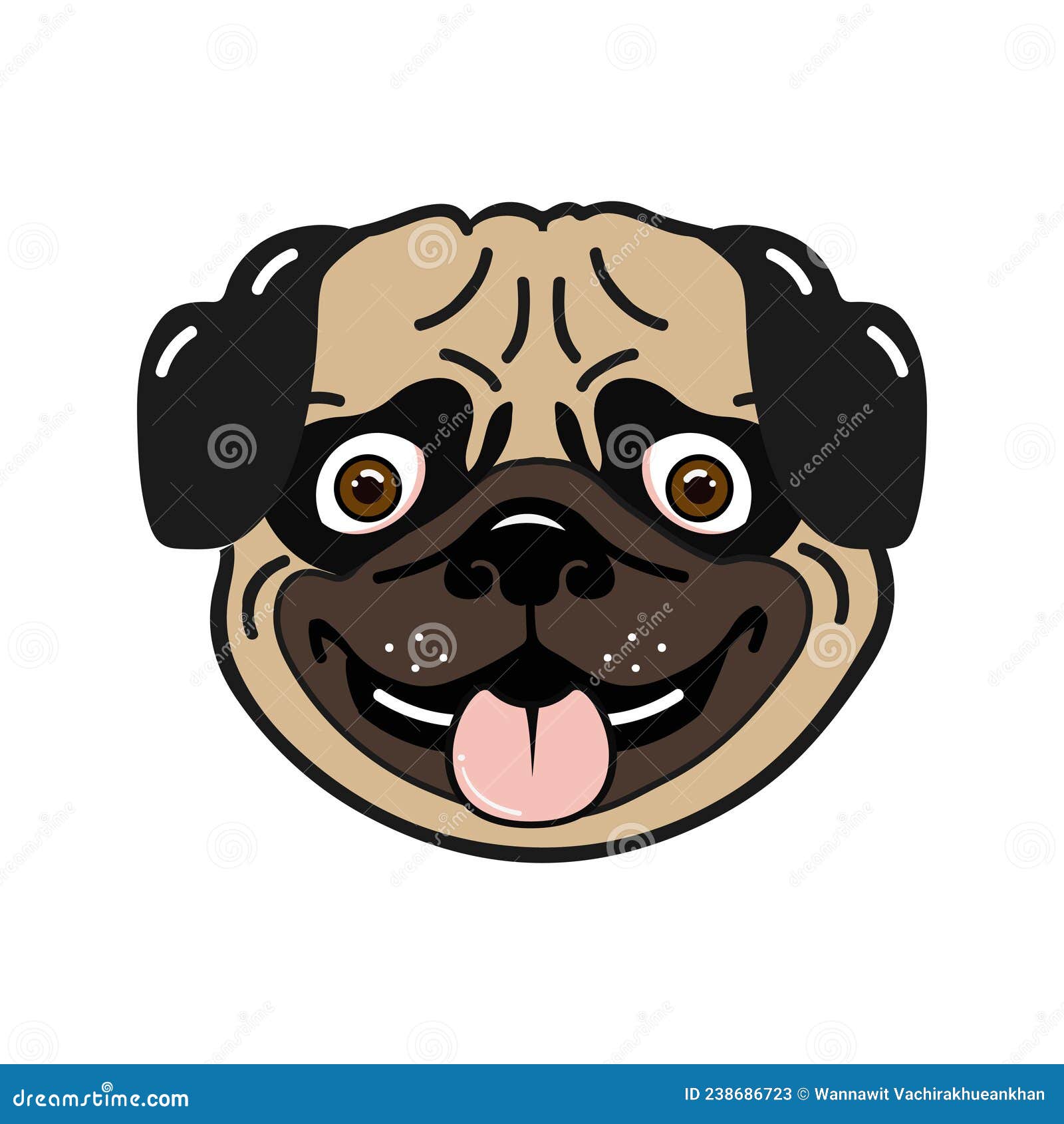 Pug dog head mascot vector stock vector. Illustration of doggy - 238686723