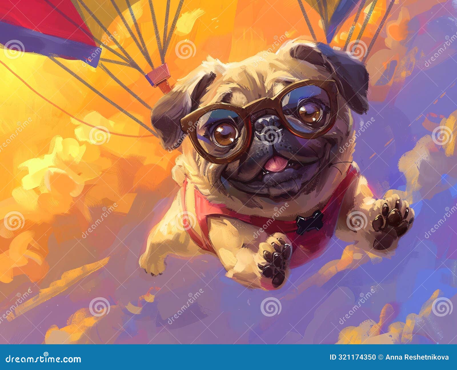 A Pug Dog Makes a Parachute Jump. Artificial Intelligence. Stock Photo ...