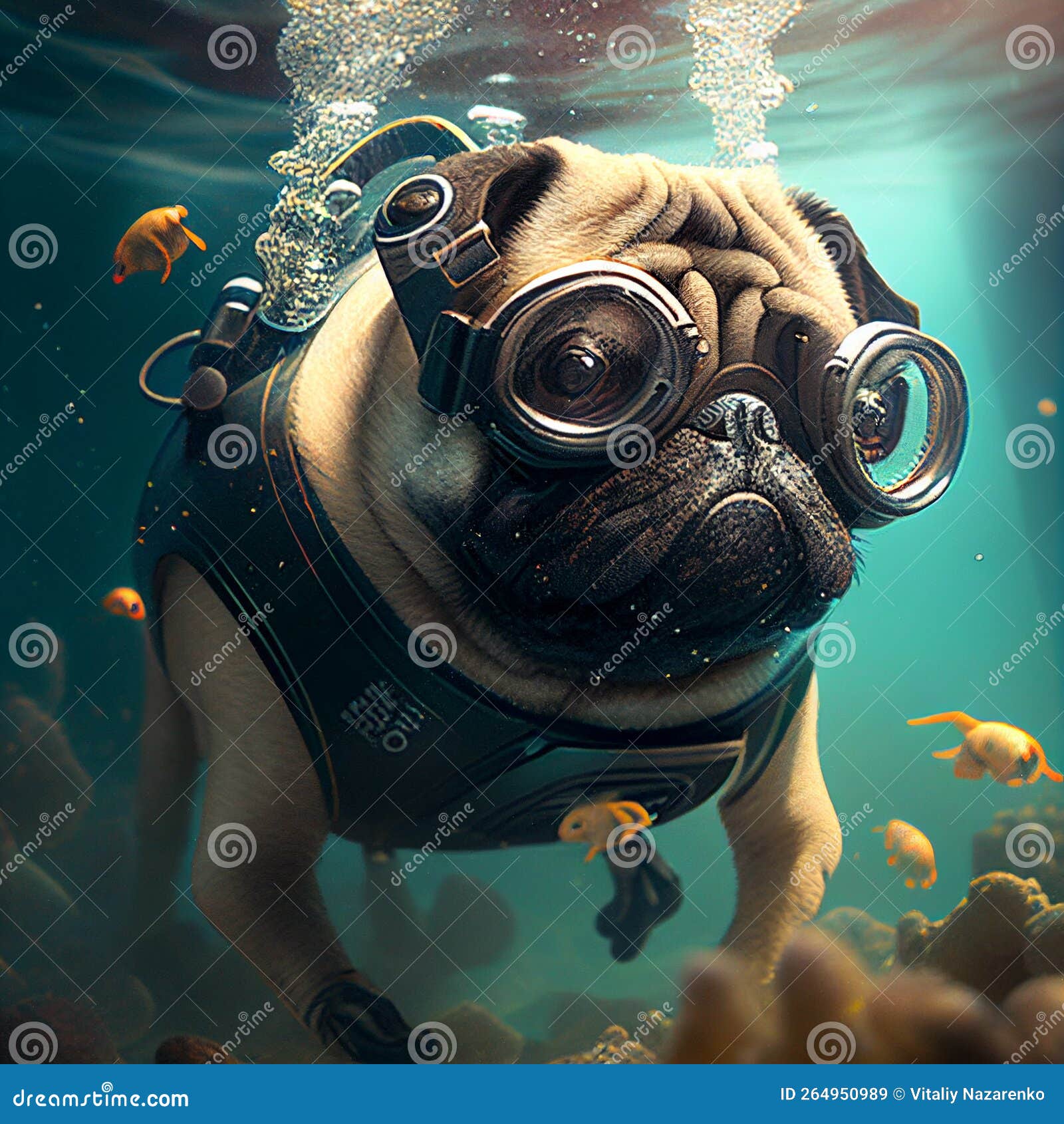 Pug Dog Scuba Diving. AI Generated Stock Illustration - Illustration of ...