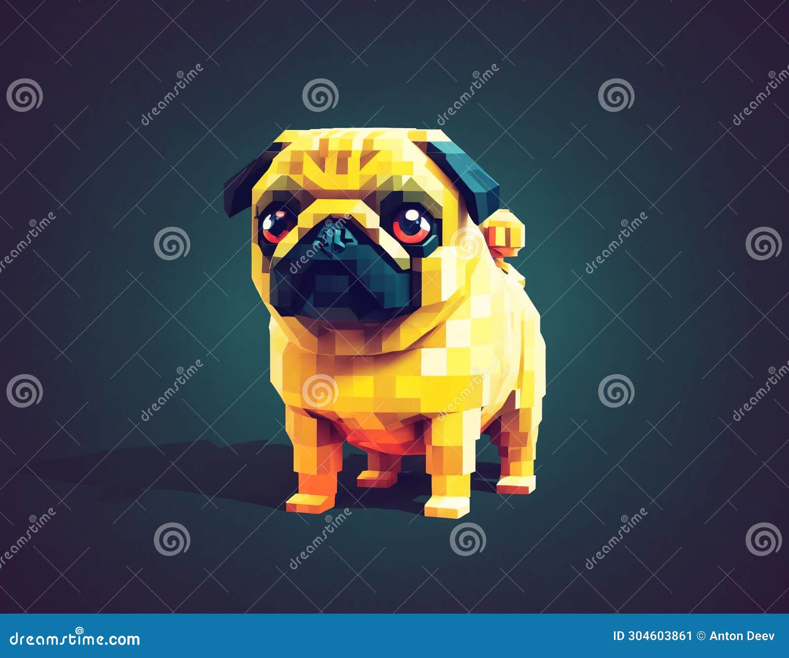 Pug Dog in the Style of Pixel Art. Stock Image - Image of character ...
