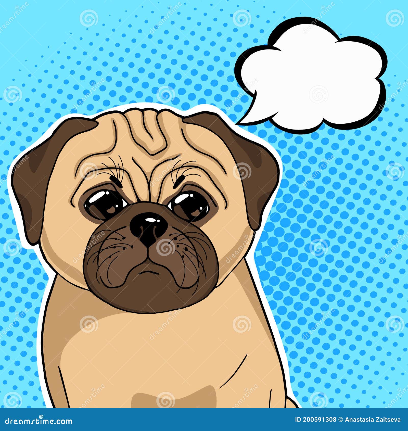 Pug Dog with Thinking Balloon Vector Illustration in Pop Art Retro ...