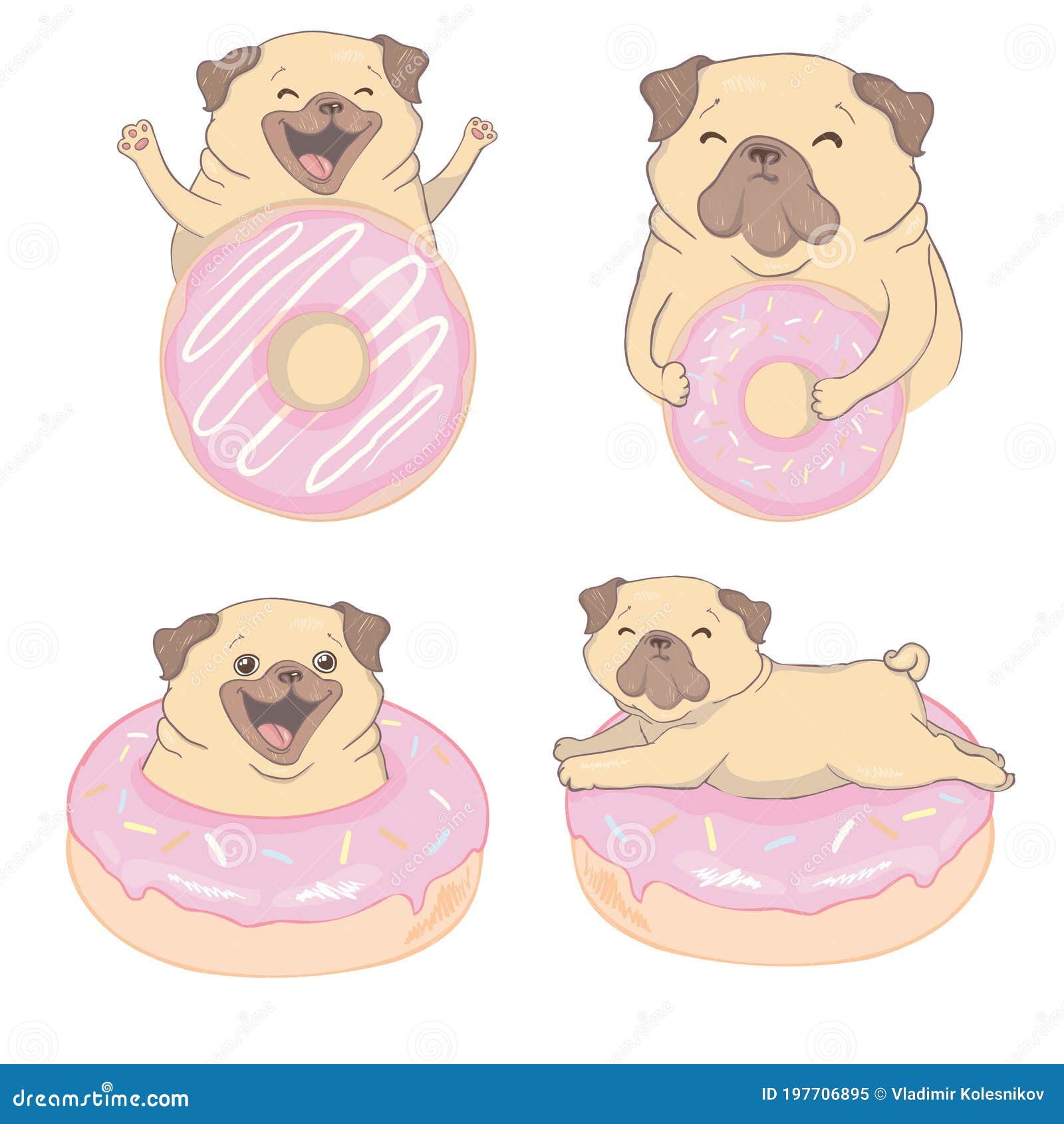 Pug and Donut Hand Drawing Illustration Vector Design. Stock Vector ...