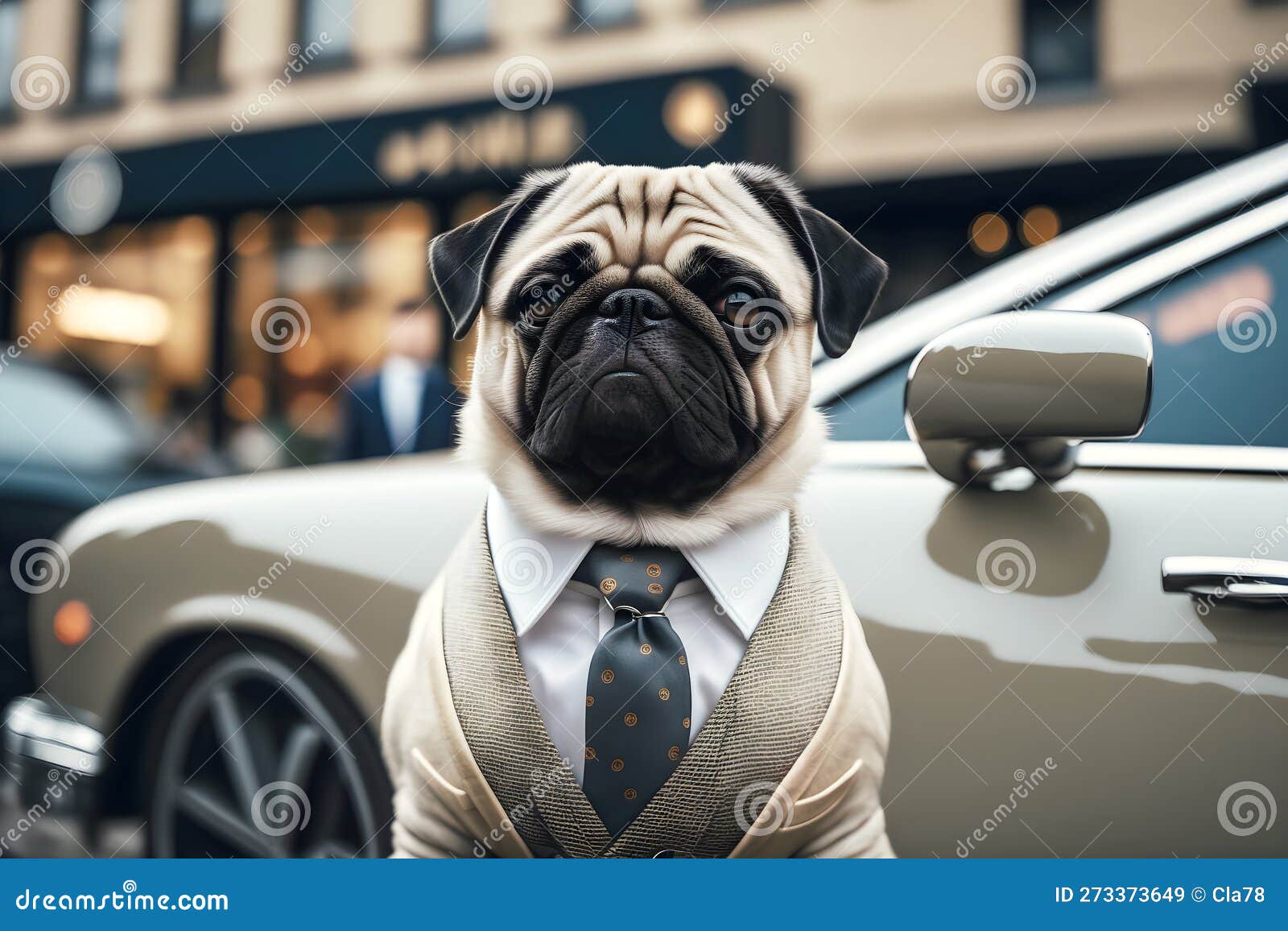 Pug with an Elegant Suit in Front a Luxury Car, Ai Generative ...