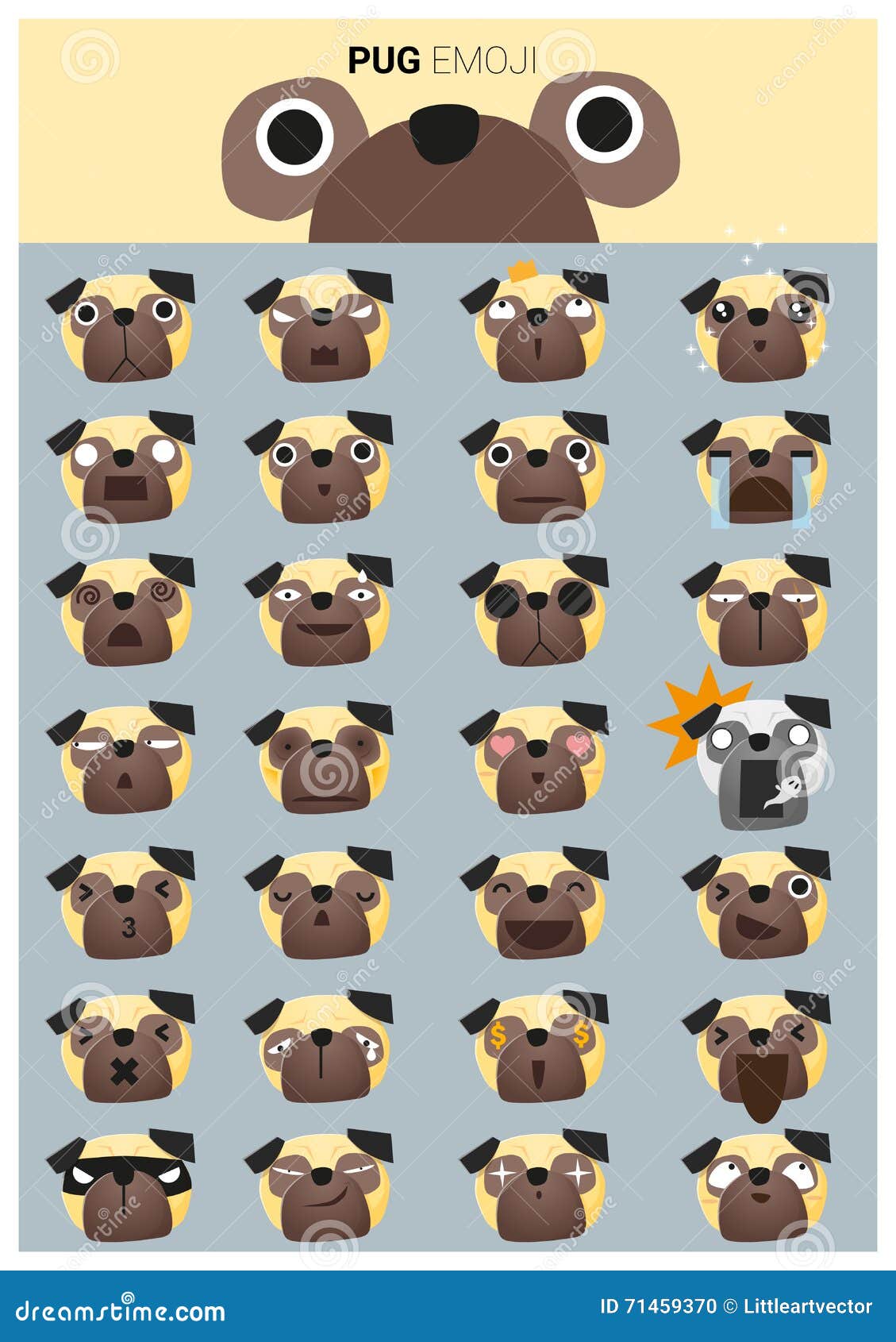 Pug emoji icons stock vector. Illustration of happy, angry - 71459370