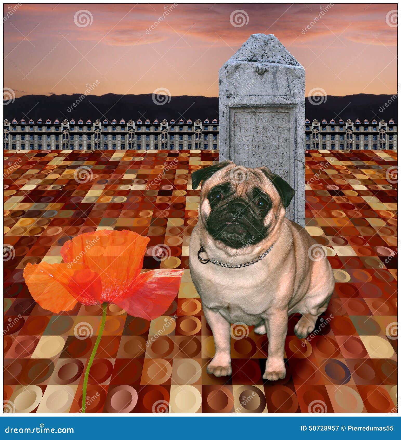 Pug in future town stock image. Image of crisp, strong - 50728957
