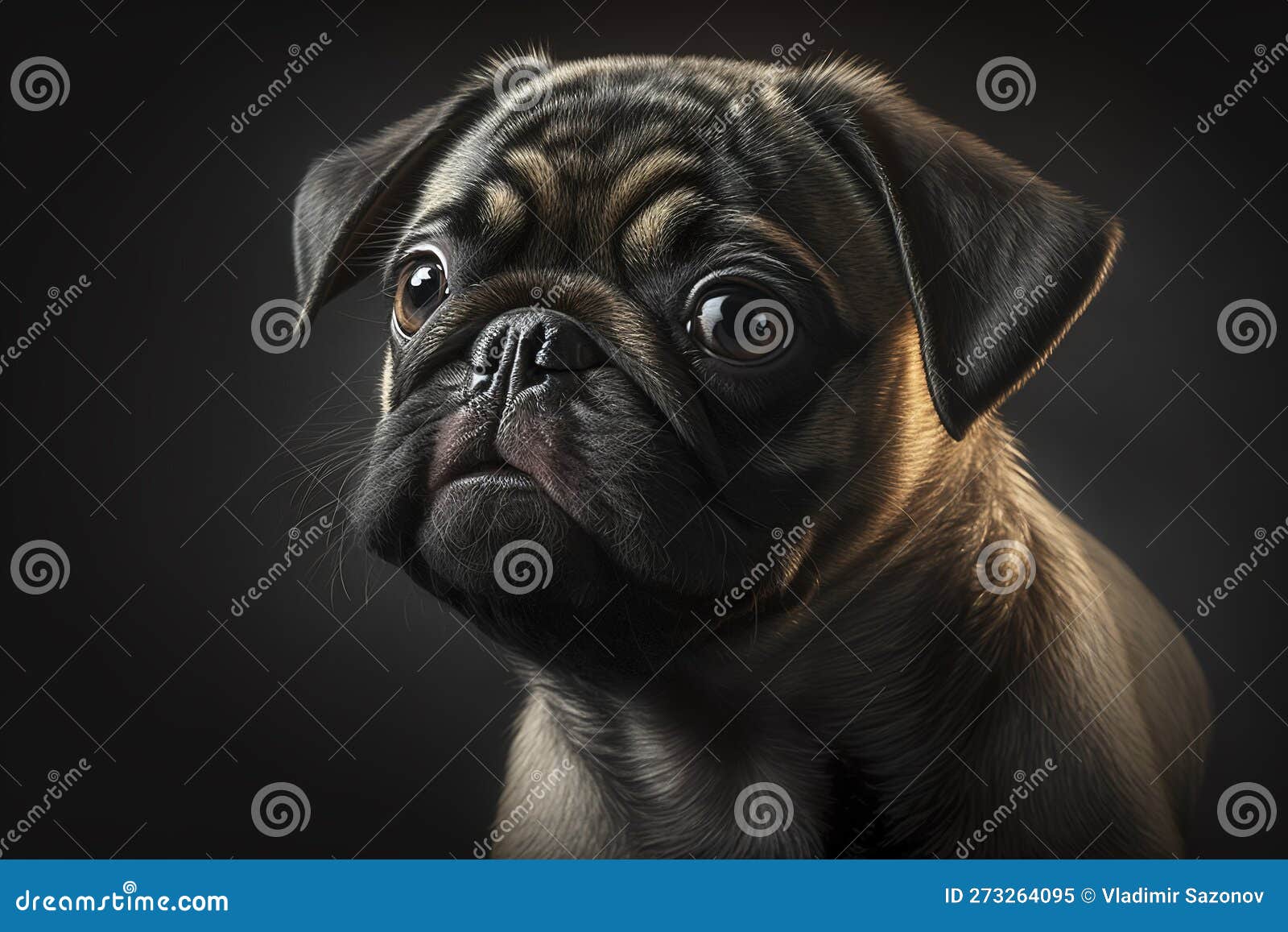 Pug Head Portrait, Pug Looking at the Camera, Close-up of Pug Stock ...