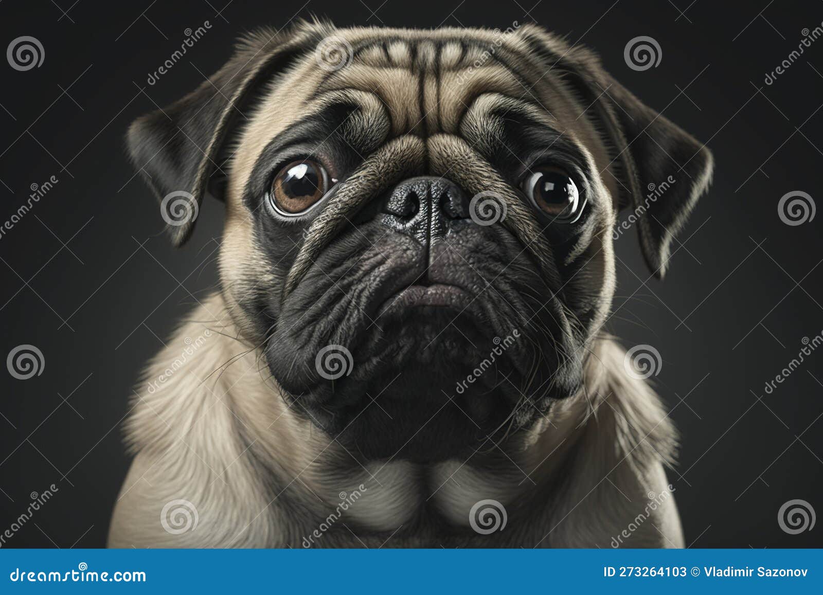 Pug Head Portrait, Pug Looking at the Camera, Close-up of Pug Stock ...