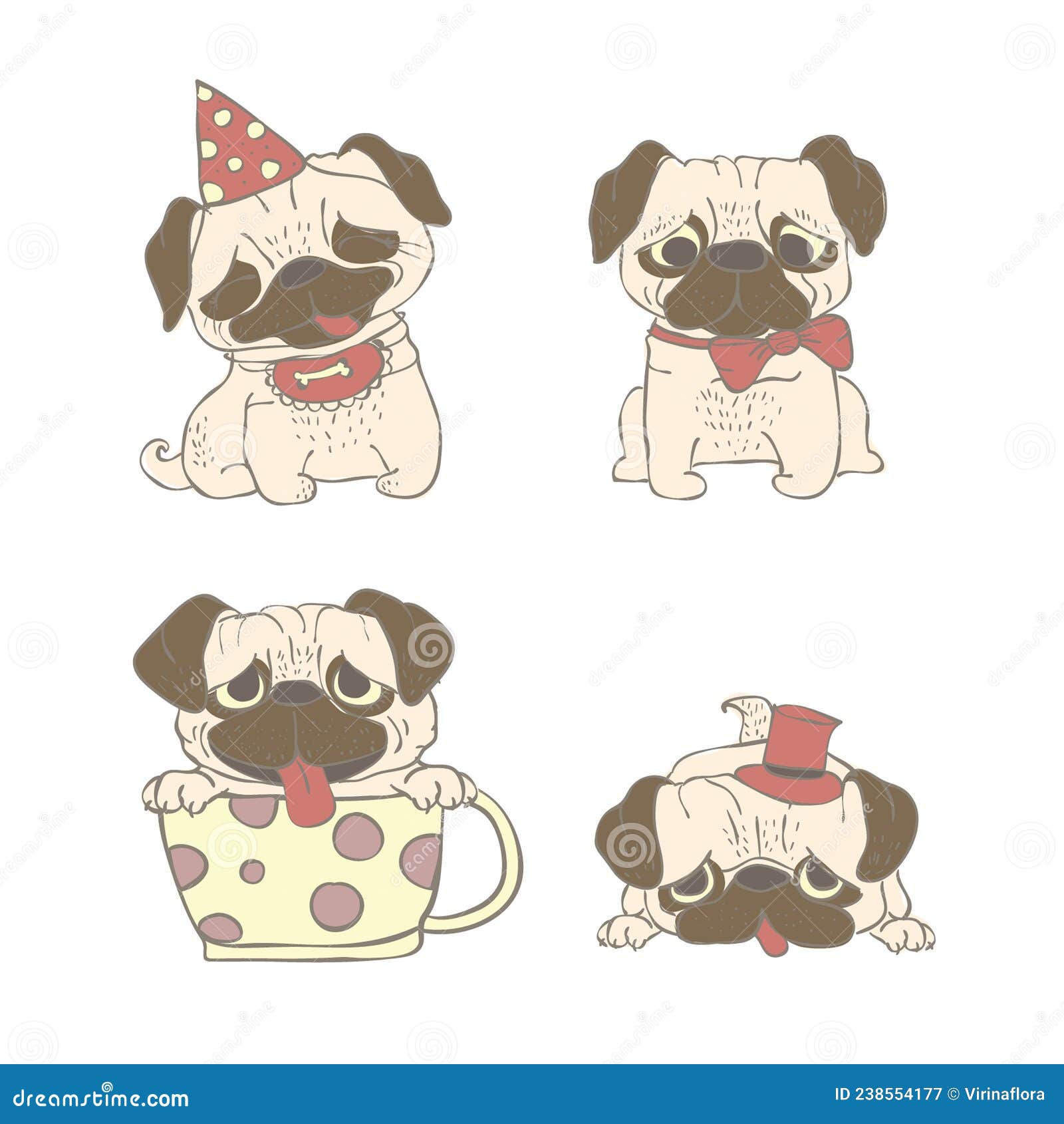 Pug Icons Set. Cartoon Set of Pug Vector Icons for Web Design Stock ...