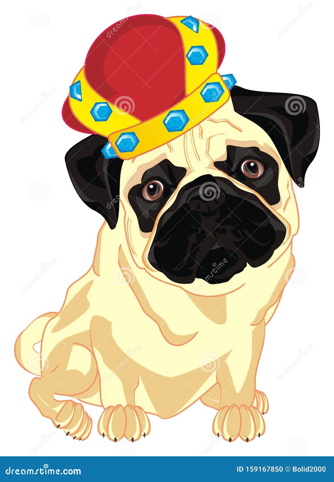 Pug like a king stock illustration. Illustration of breed - 159167850