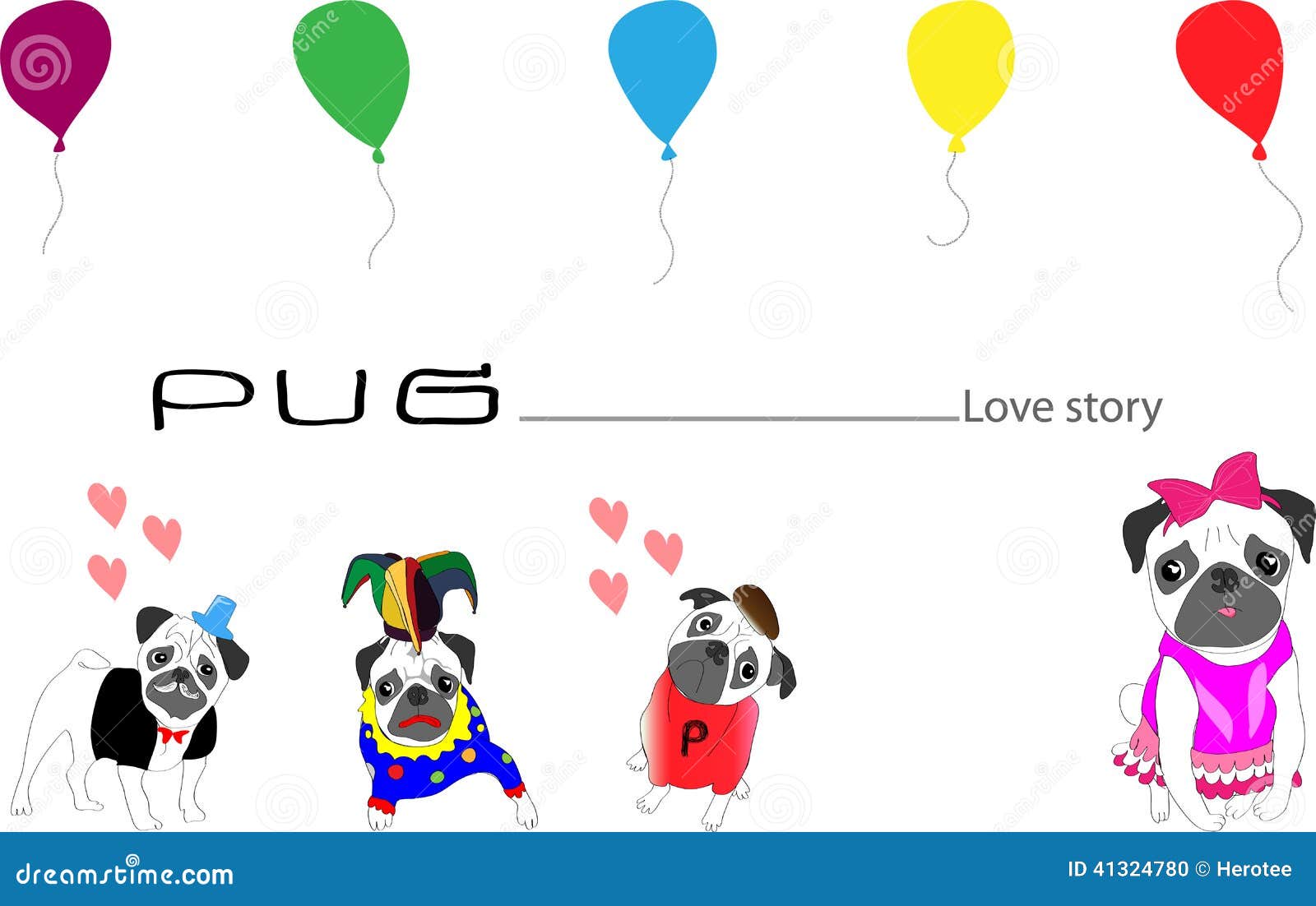Pug love story stock illustration. Illustration of icon - 41324780