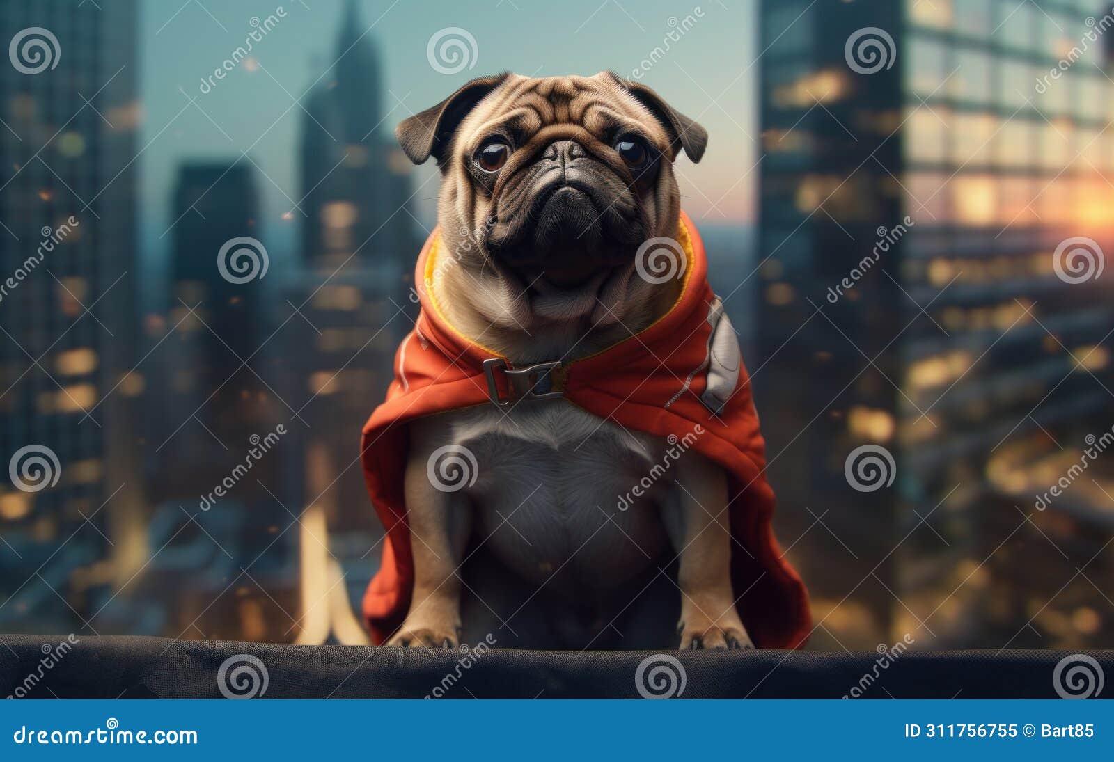 Pug Mania a Superhero Dog on the Skyscraper Edge. Generative AI Stock ...