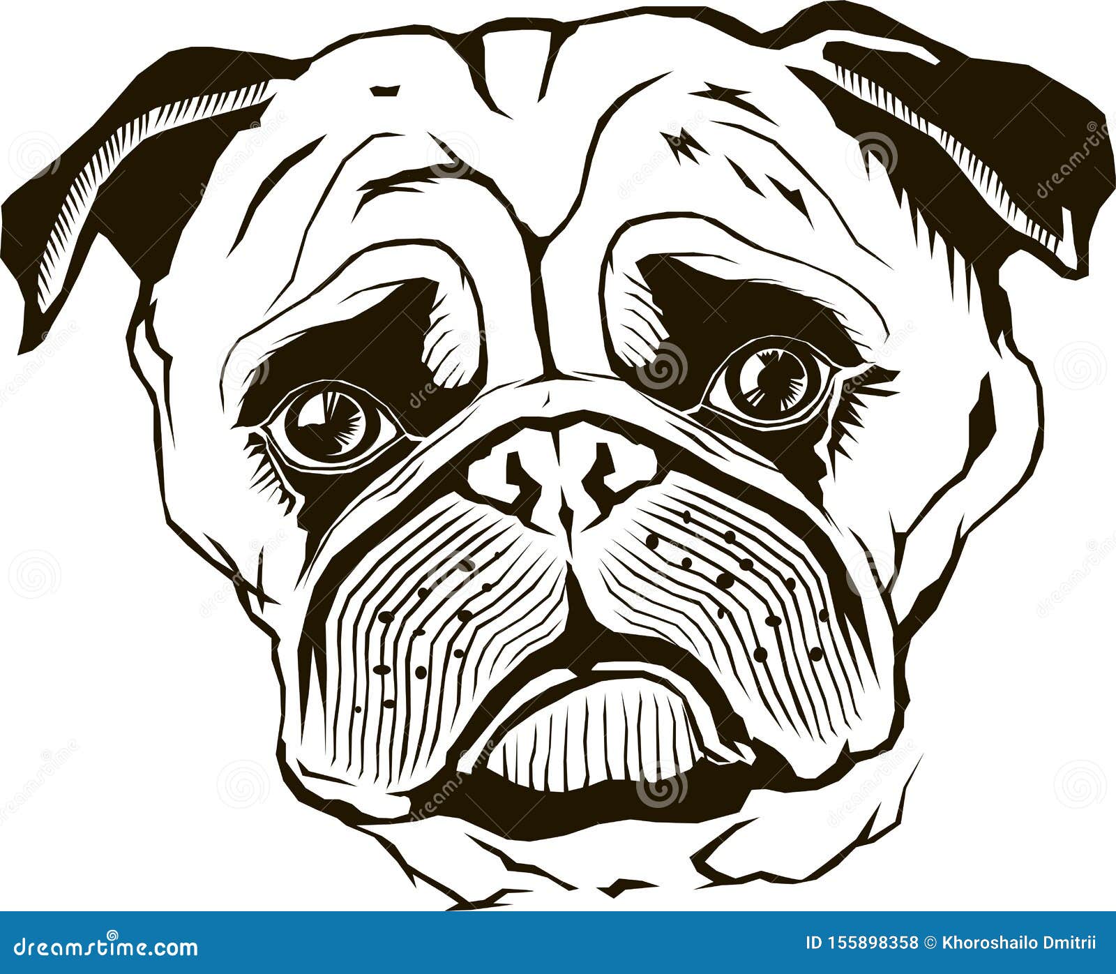 Pug Muzzle, Vector Illustration, Black, Isolated, Monogram, Graphic ...