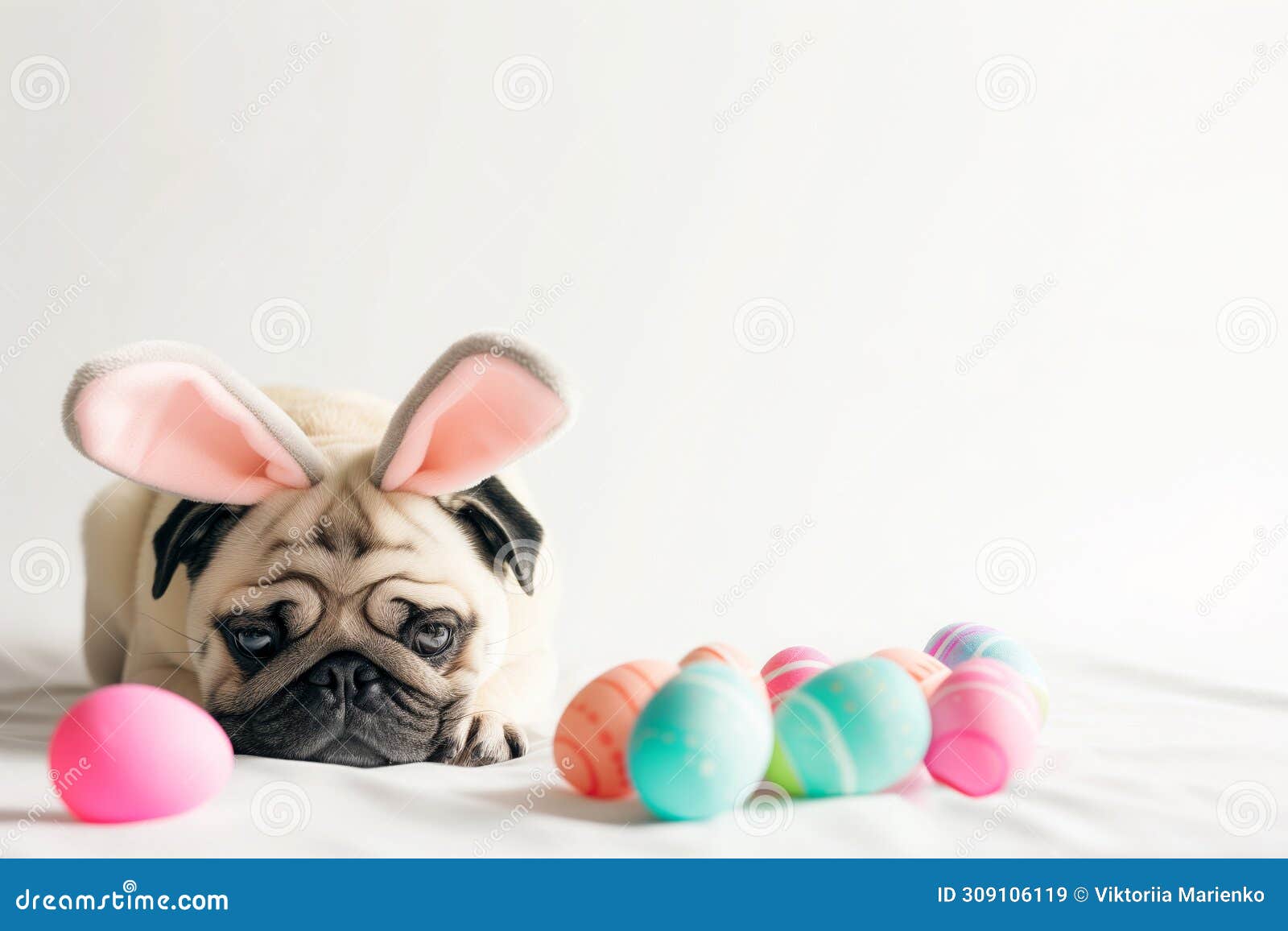 Pug Rabbit: Easter Eggs, Text Space on White - Holiday Concept Stock ...