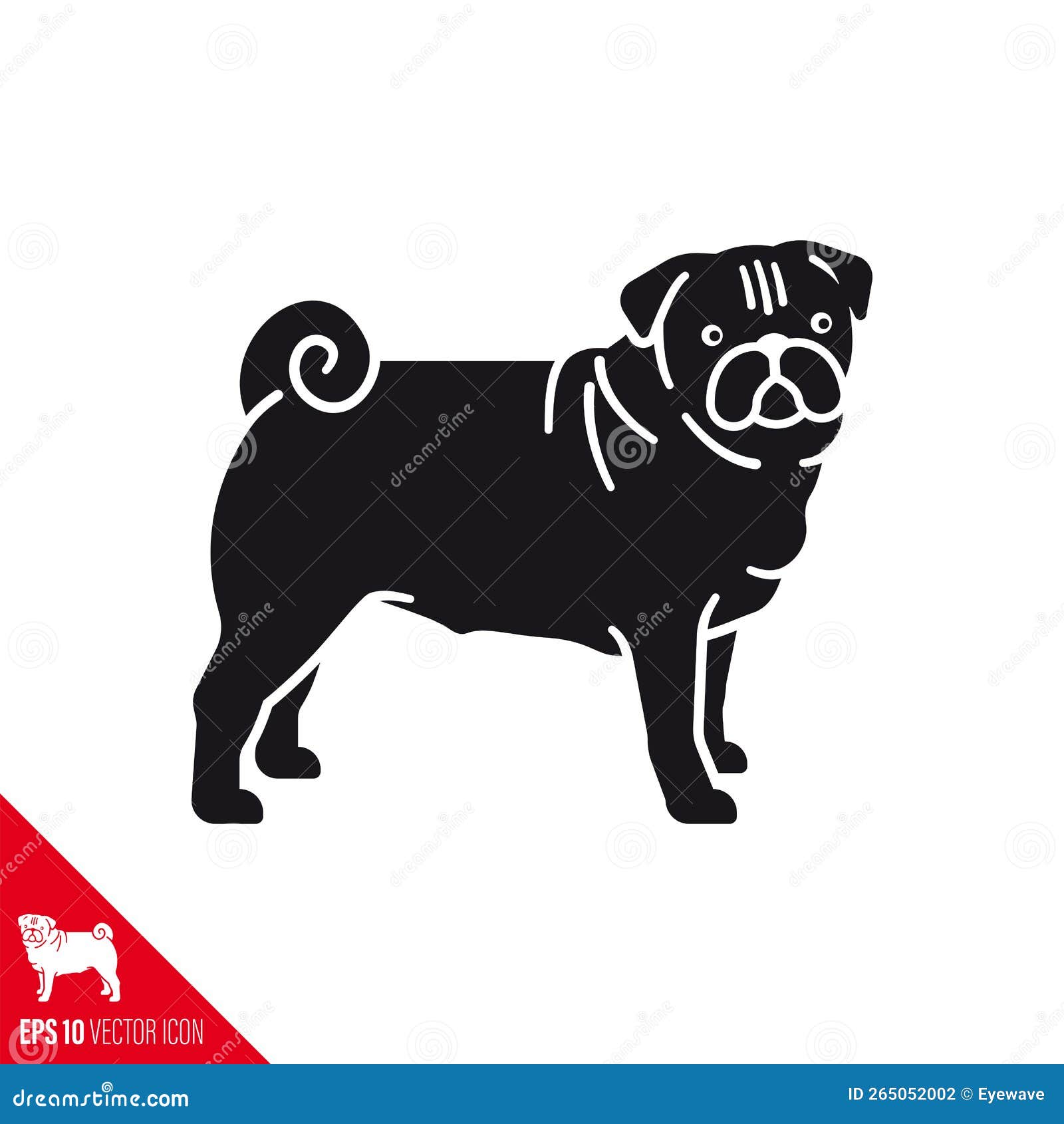 Pug vector glyph icon stock vector. Illustration of purebred - 265052002