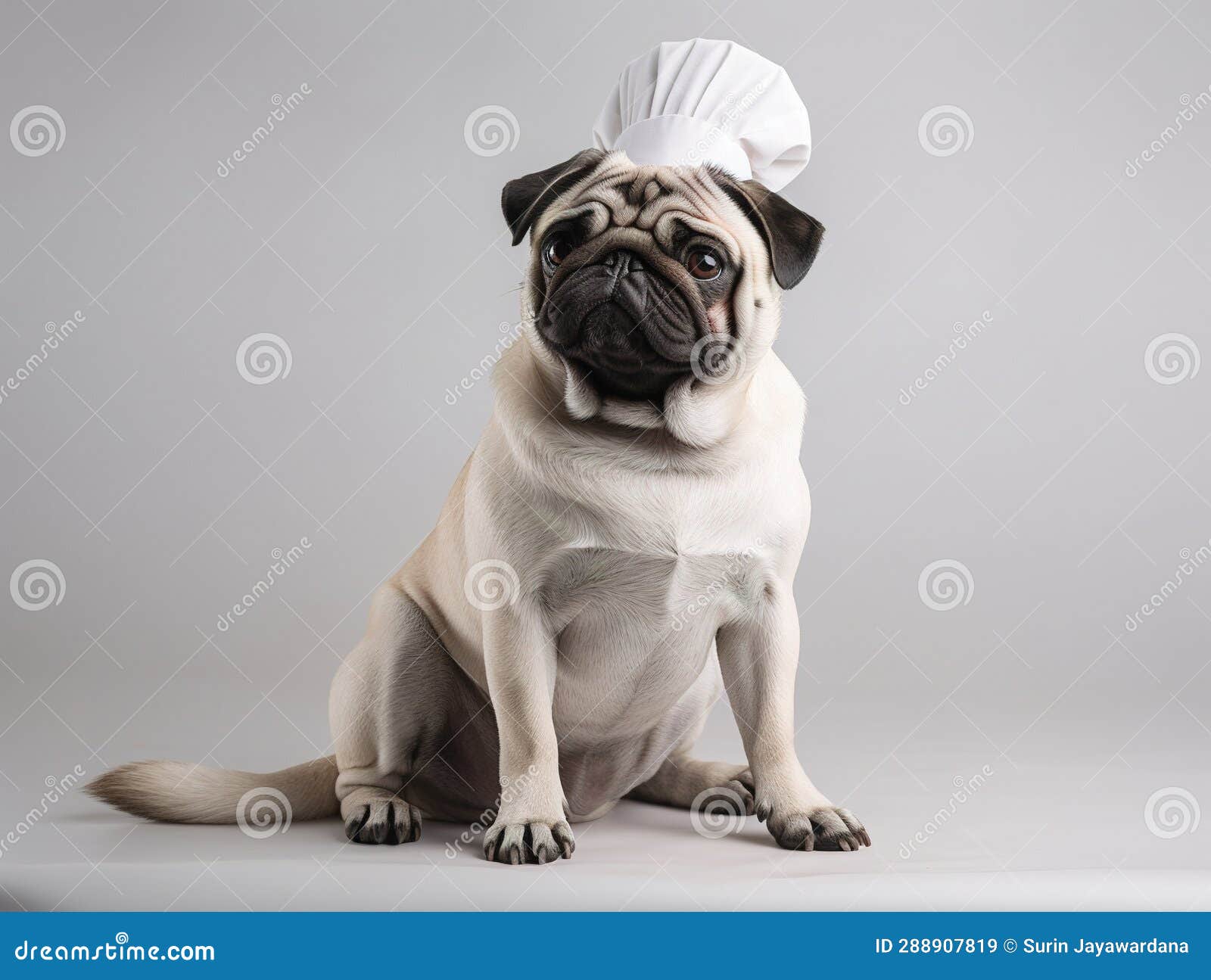 Pug Wearing Chef Hat ( Toque ) Studio Dog Portrait- White Backdrop ...