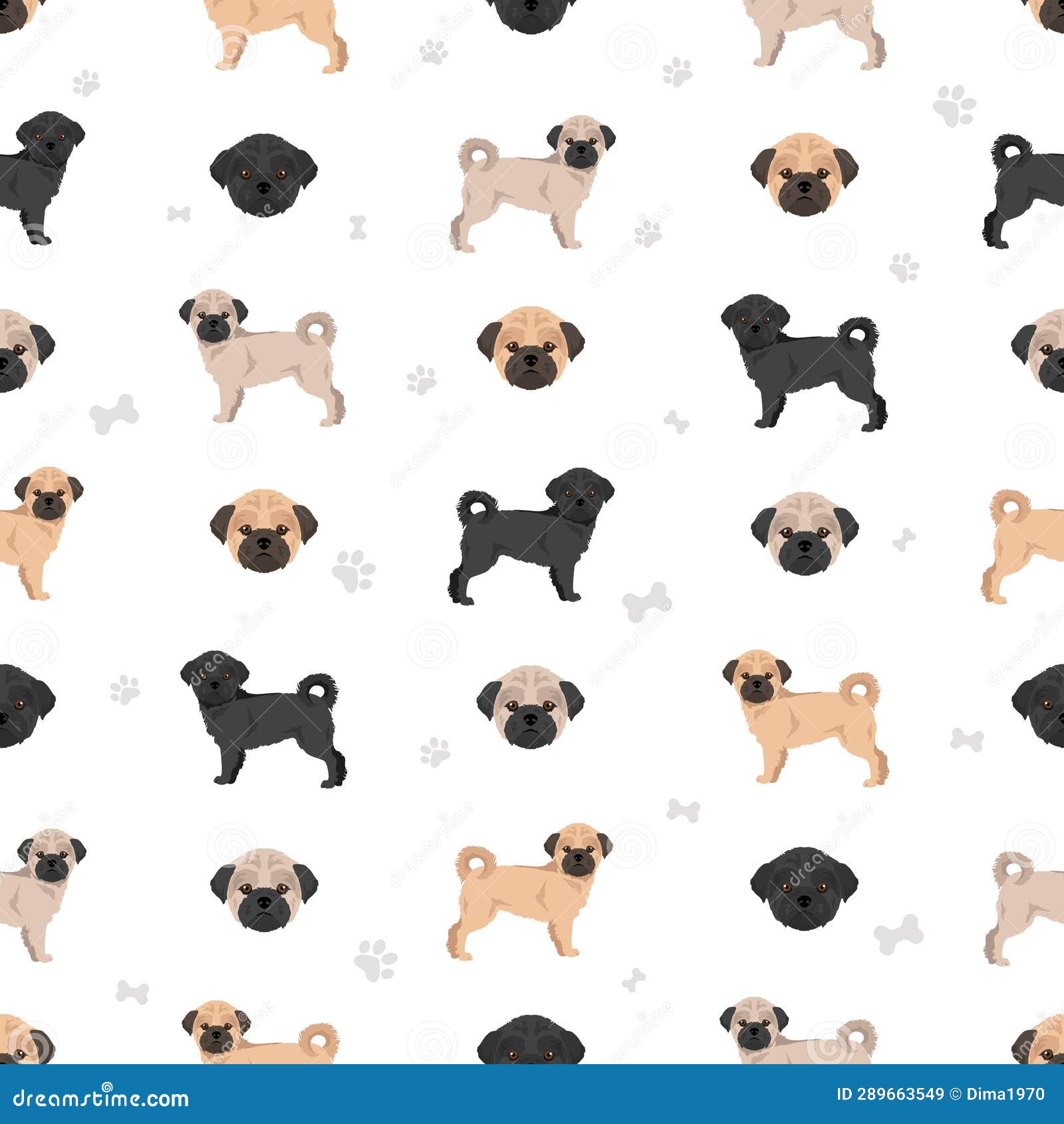 Pugapoo Seamless Pattern. Pug Poodle Mix Stock Vector - Illustration of ...