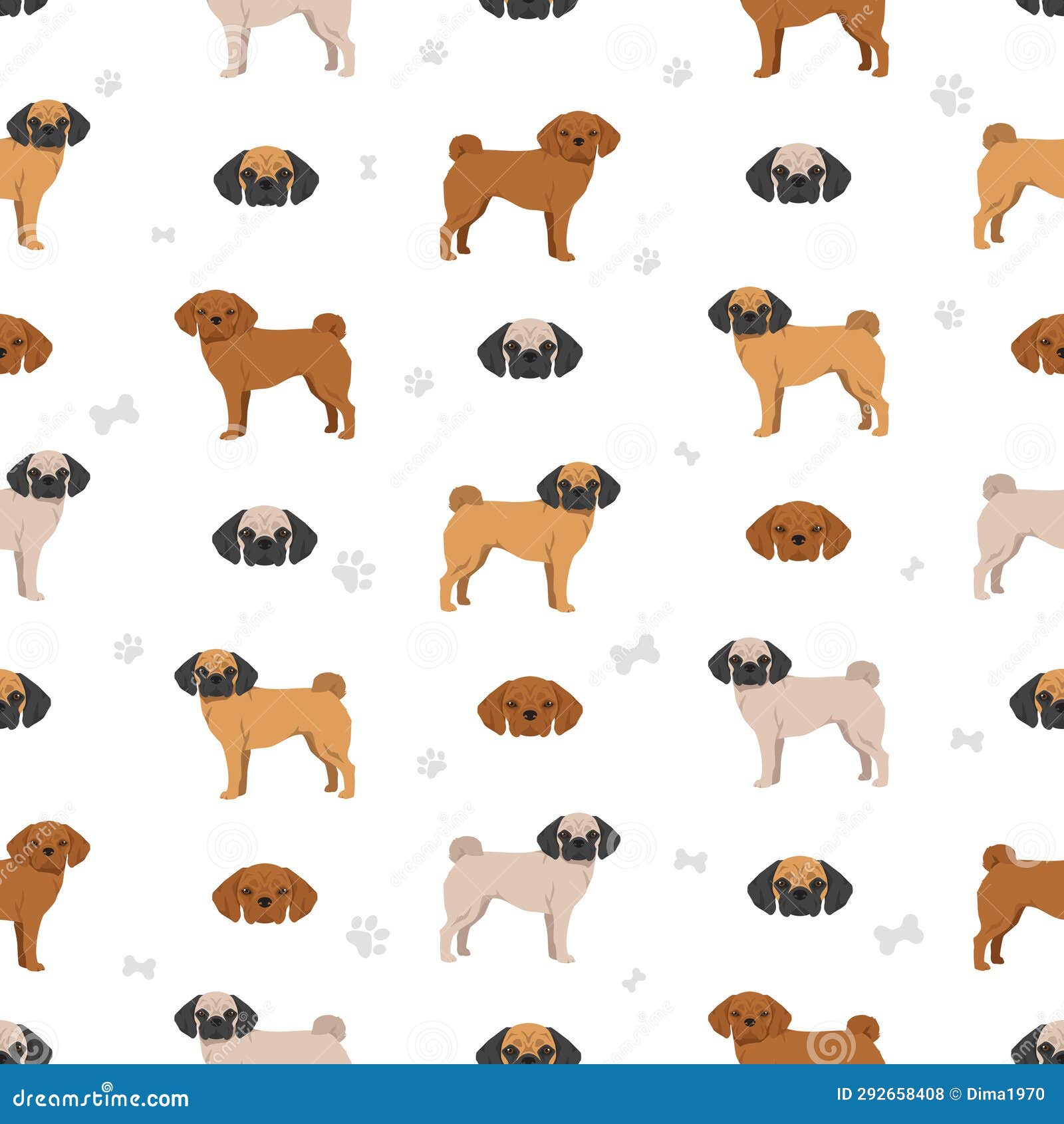 Puggle Seamless Pattern. Pug Beagle Mix Stock Vector - Illustration of ...