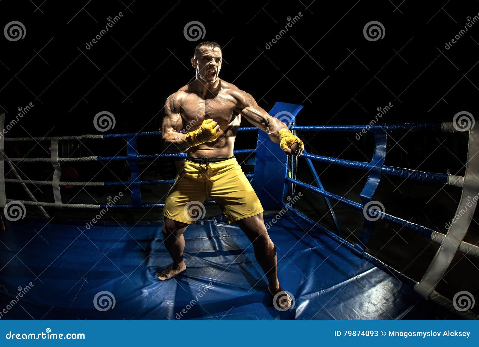 Pugile tailandese sul ring immagine stock. Immagine di palestra - 79874093